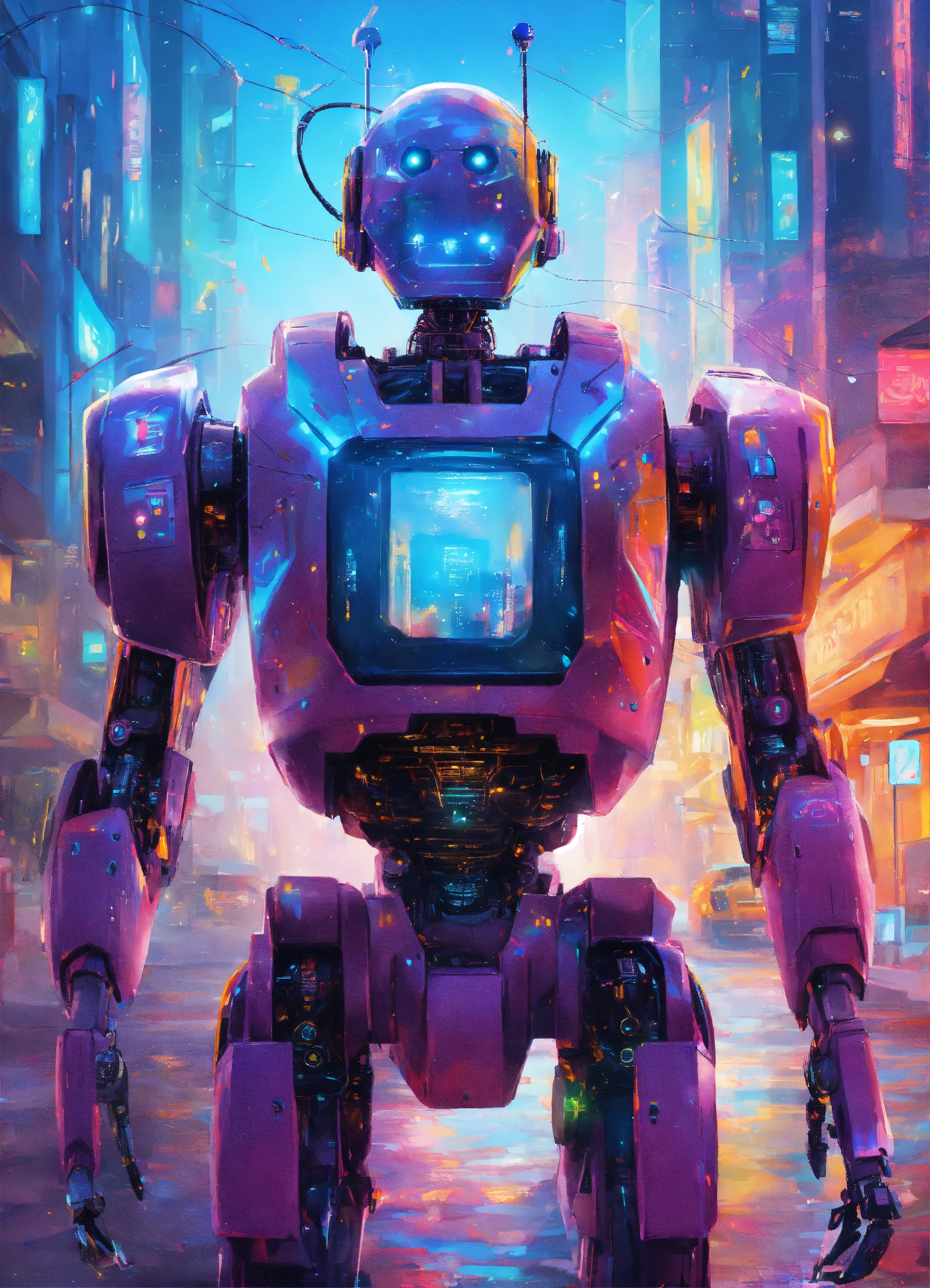 Lexica - Ai robot, colorful - more blue color, some glitter, background ...