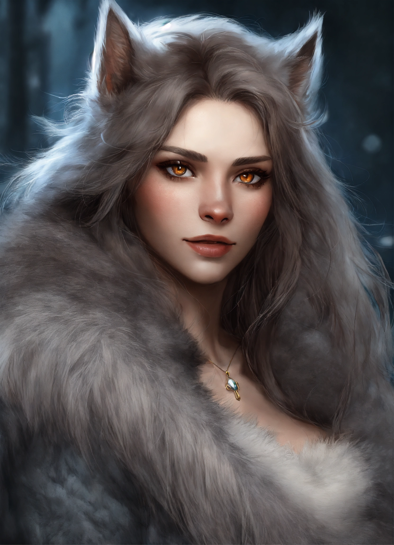 Lexica - A werewolf, female , grey fur, hazel eye