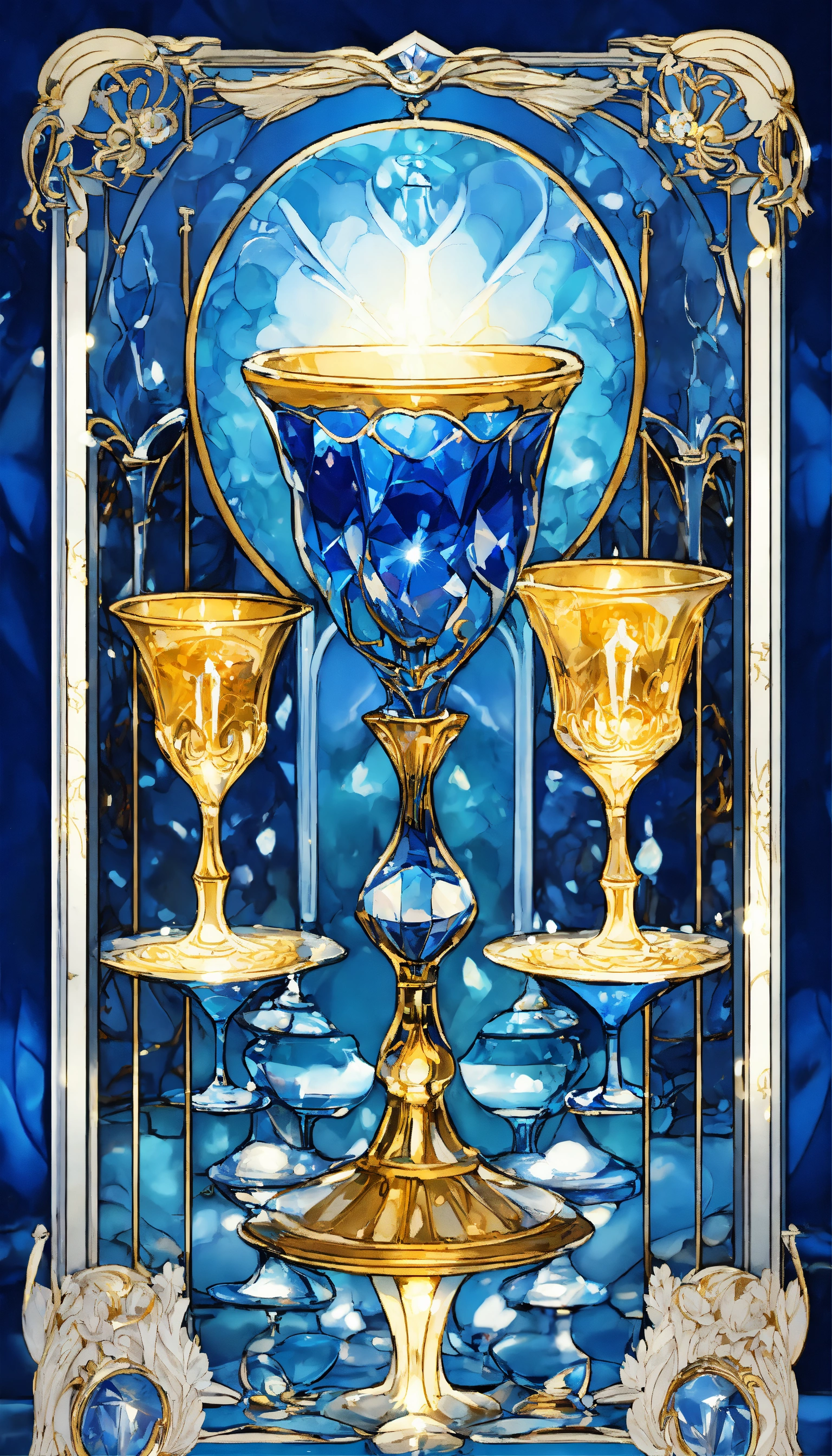 Lexica - Art Nouveau tarot card blue and white glowing row of multiple ...