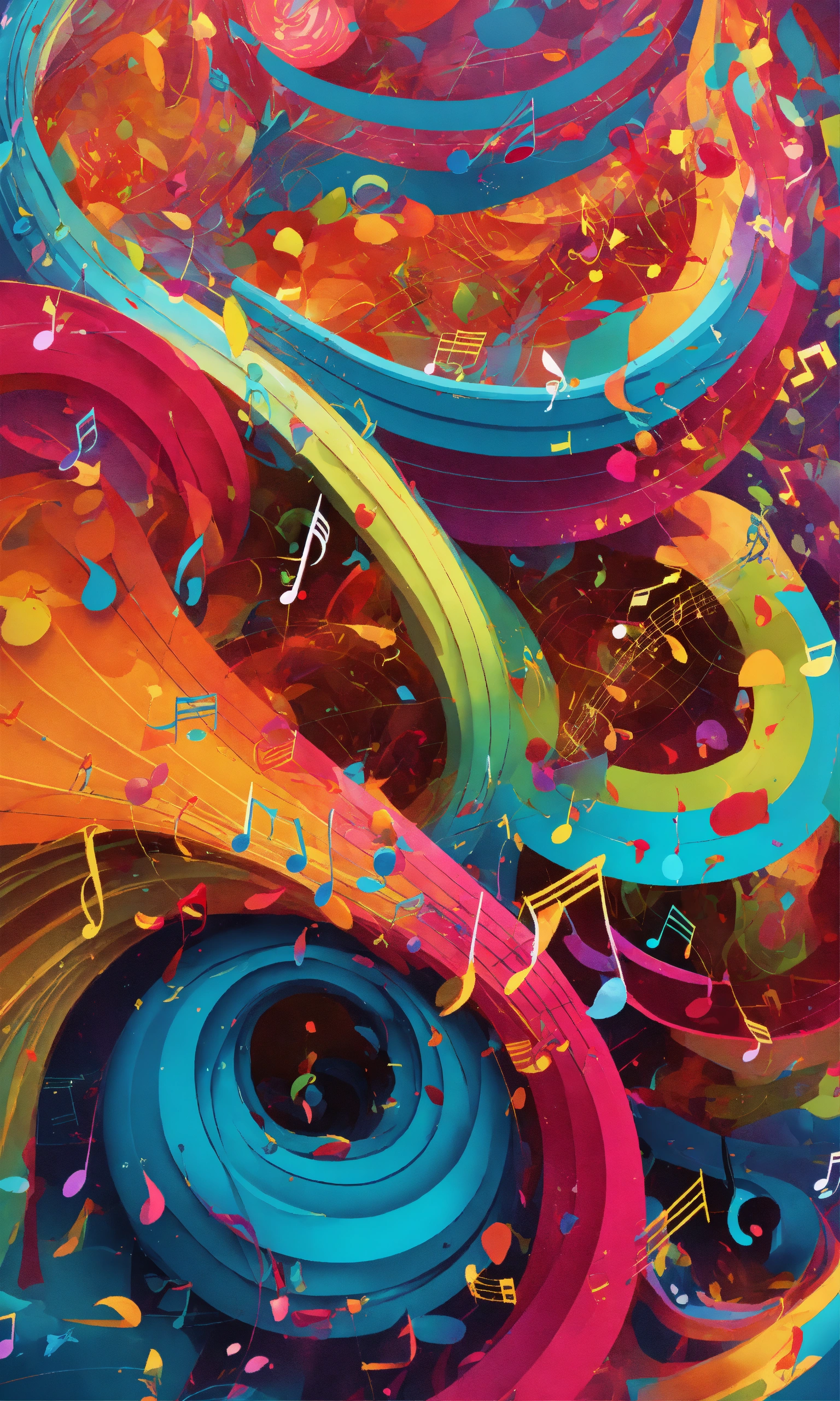 Lexica - Bright, swirling music notes transforming into colorful ...