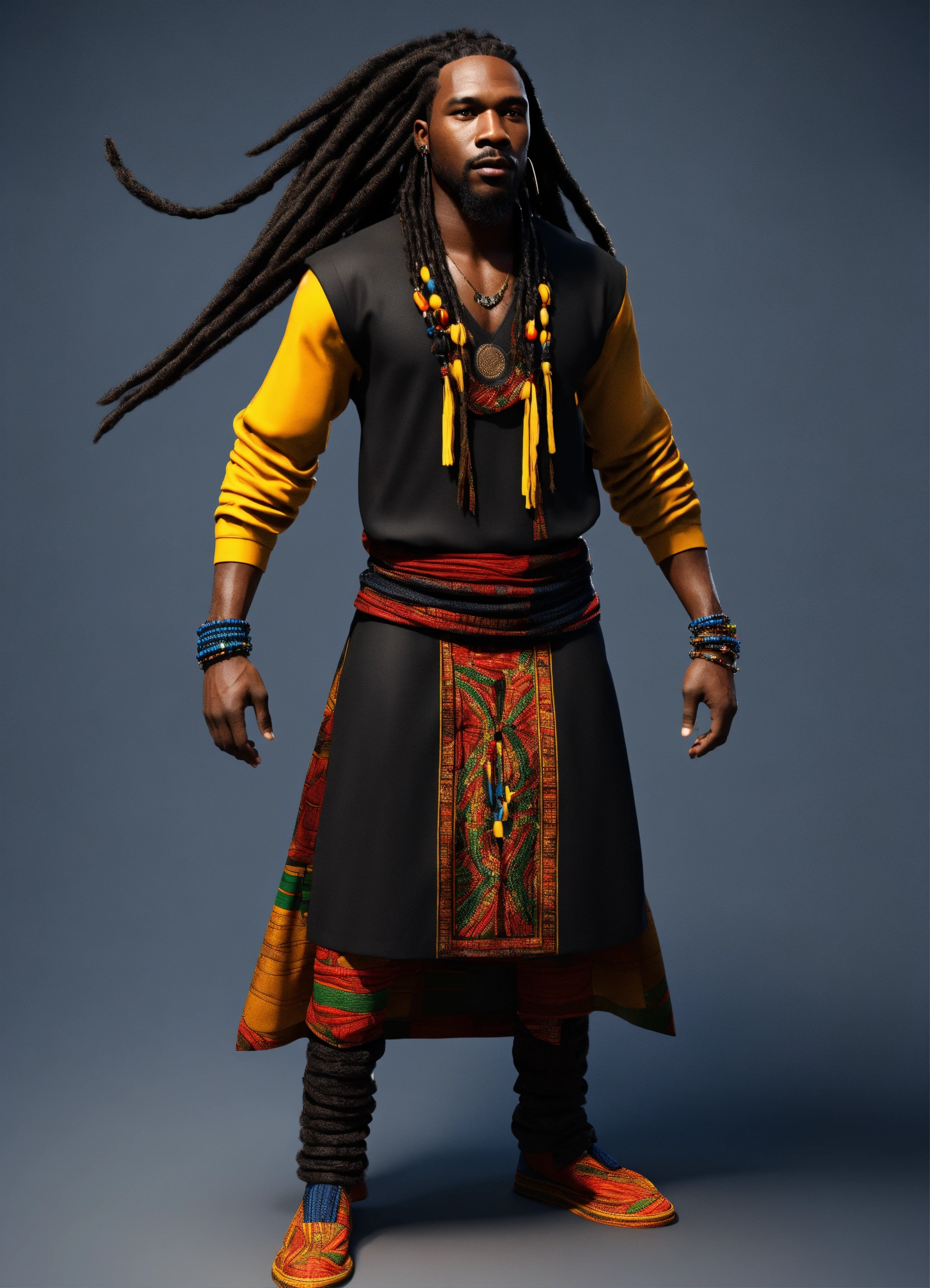 Lexica - 3d render of a Black man with long flowing dreadlocks, 6'5 ...