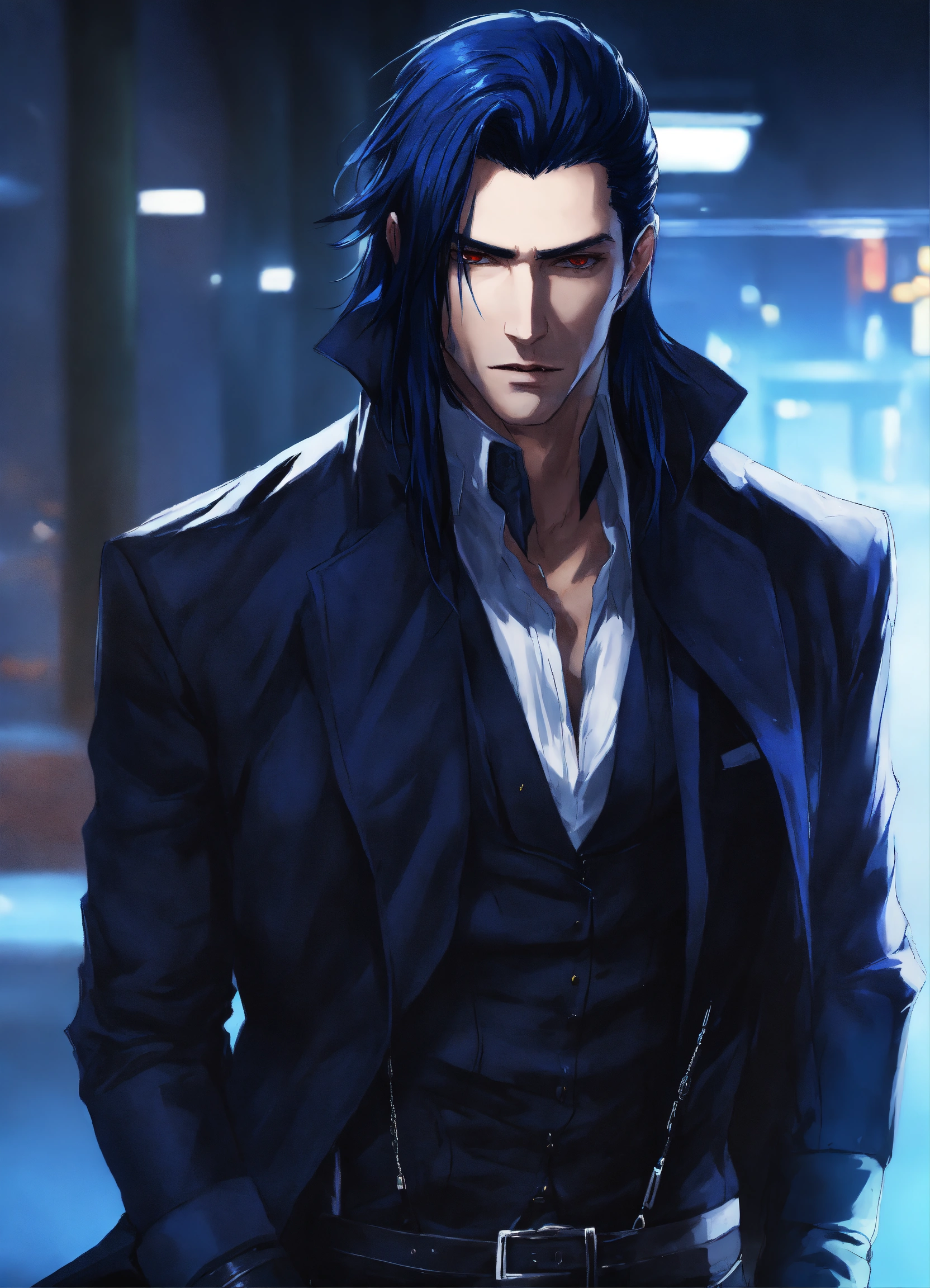 Lexica - Dark blue hair, handsome man, assassin, modern, hitman, cold ...