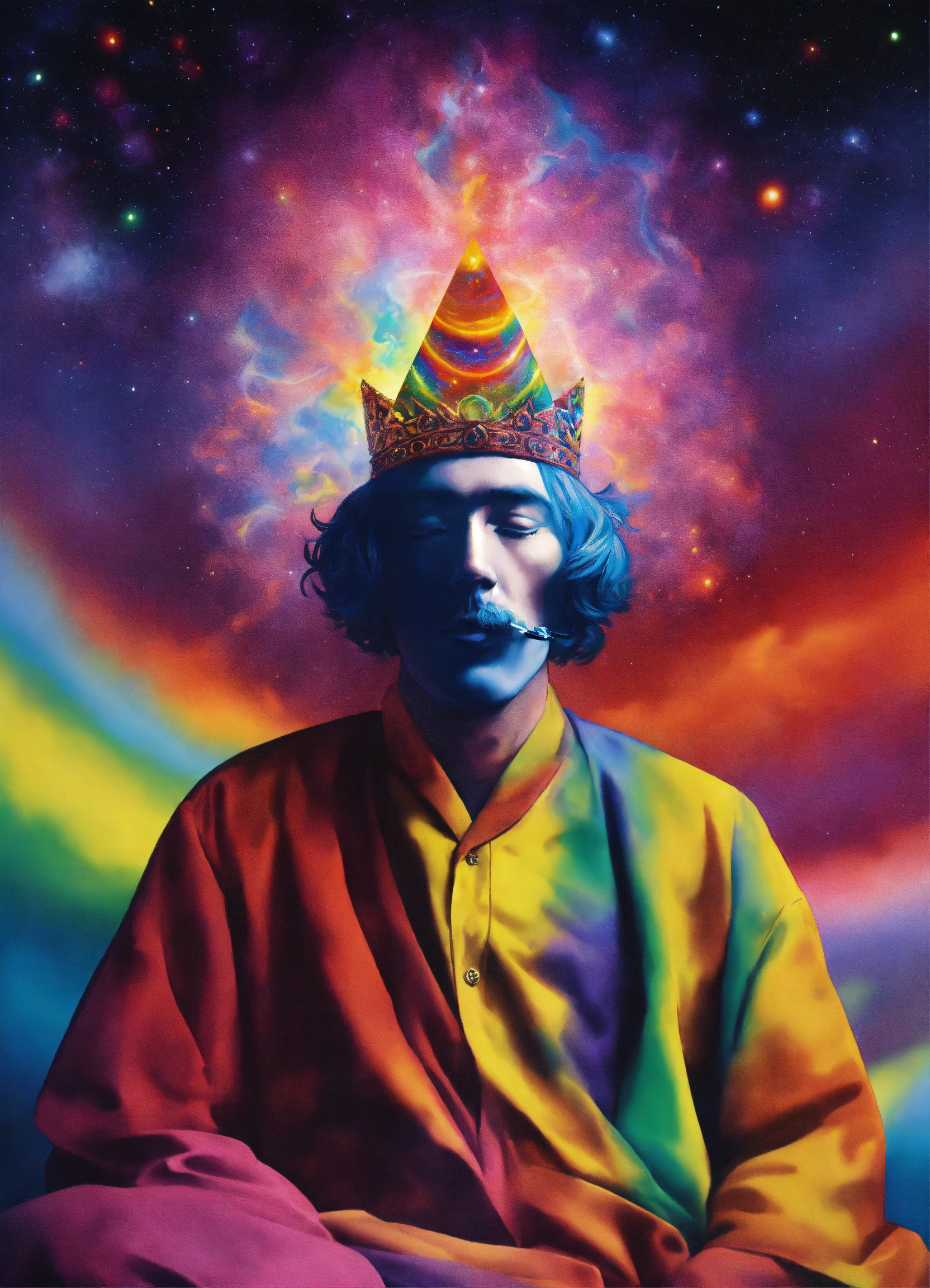 Lexica - Abstract hippy smoking dmt, with universe coming out of his ...
