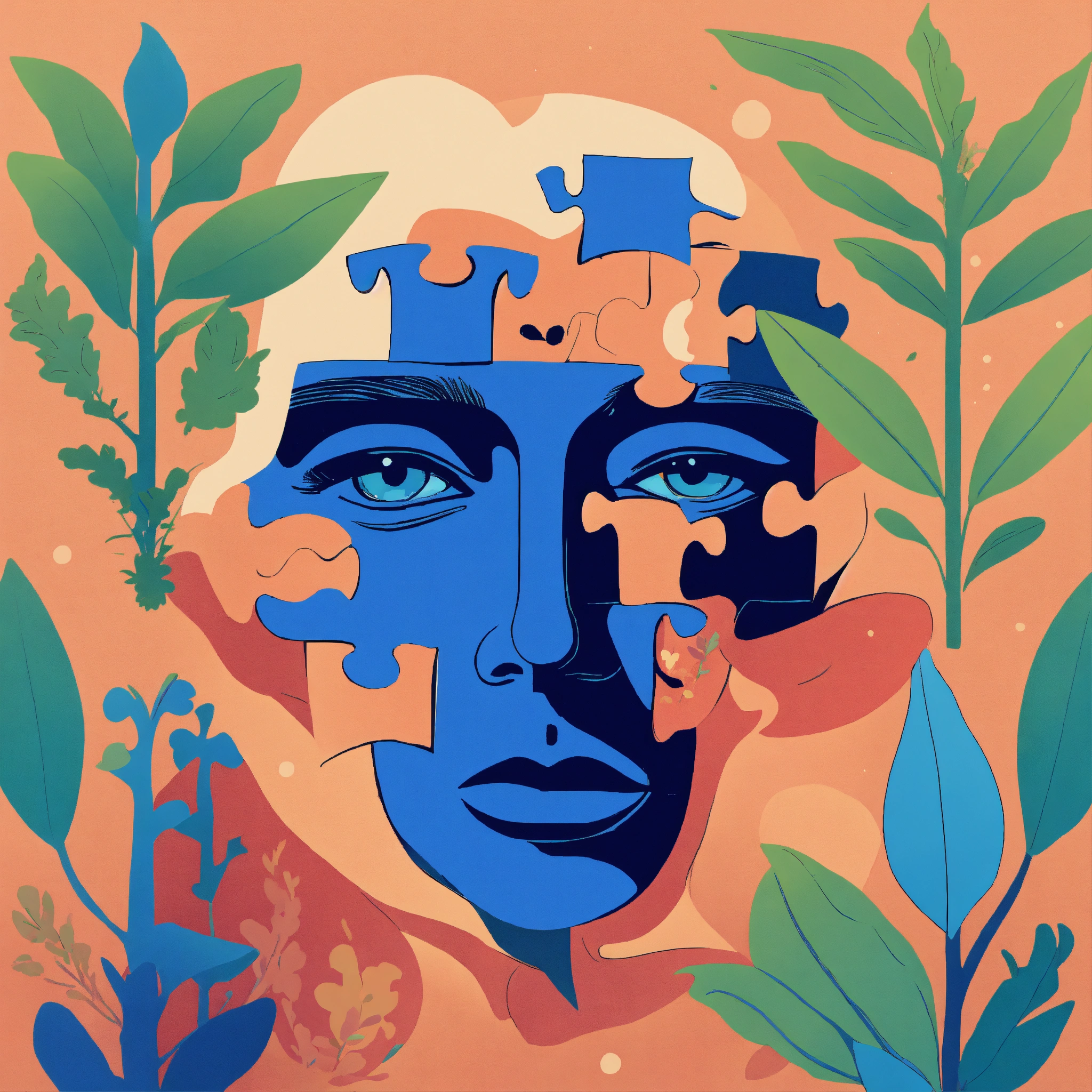 Lexica - Vector illustration closeup of a face, with plants growing on ...