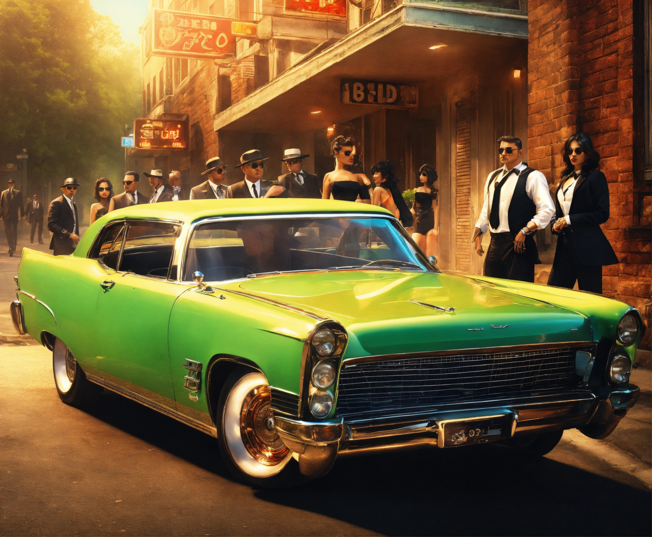 Lexica - Album artwork, 3d, full hd, gangsters, money, cars, girls, mafia