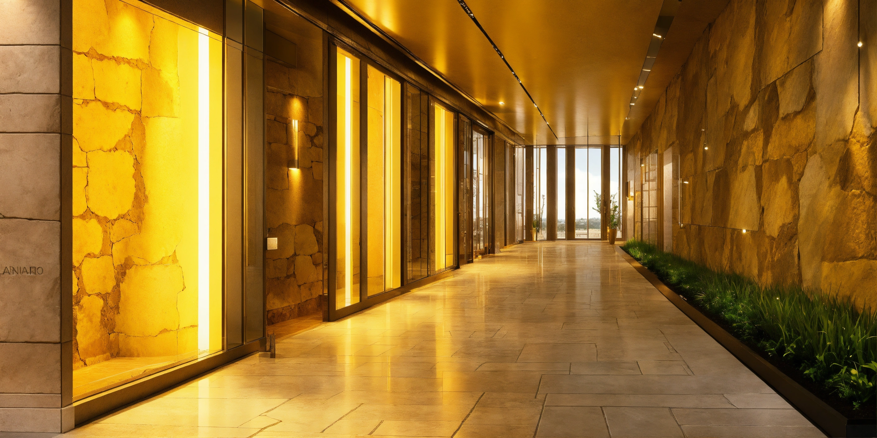 Lexica - Airport corridor, one side of the corridor full height glass ...