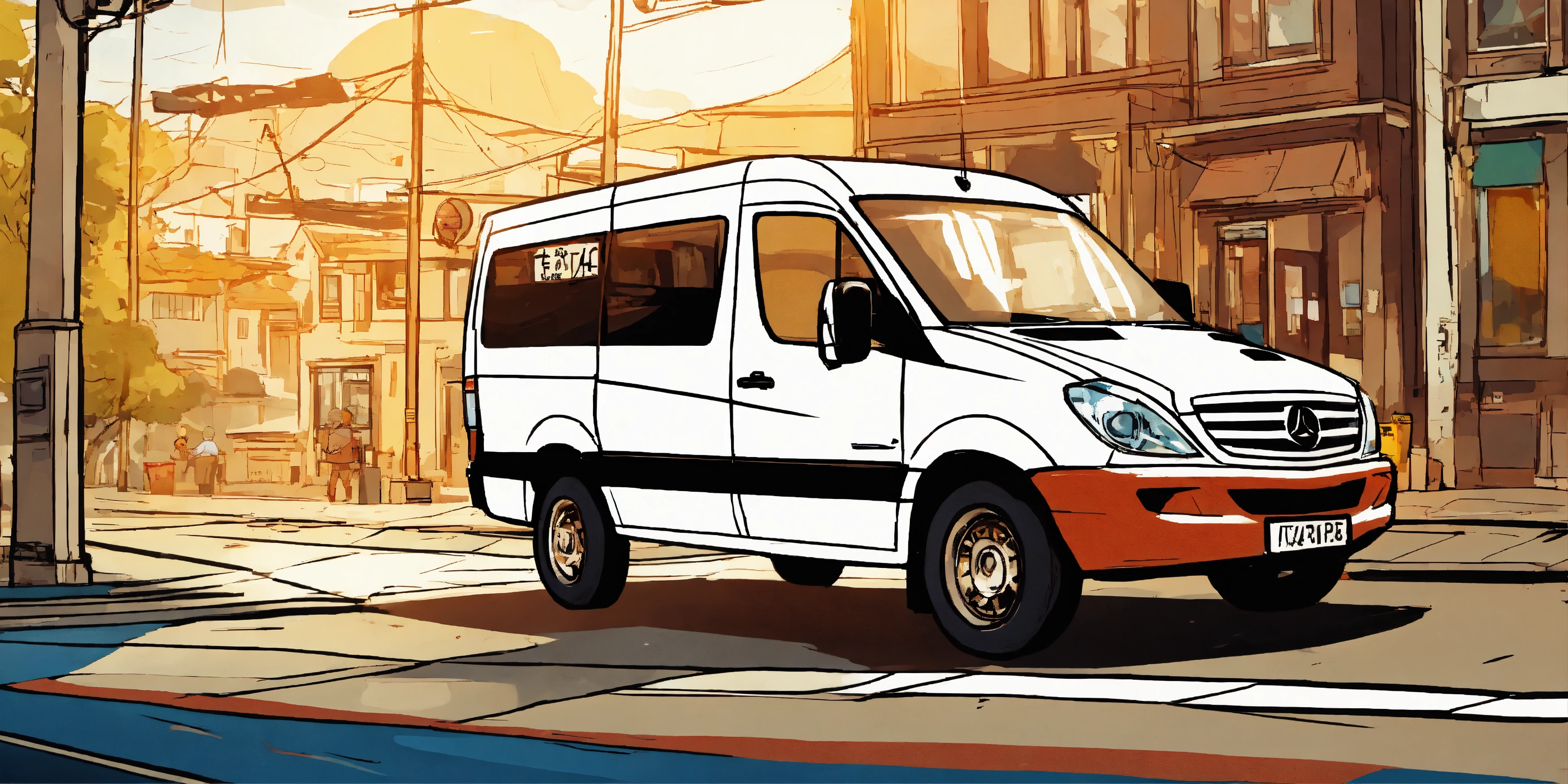 Lexica - A white sprinter is driving in full speed at a street inside a ...