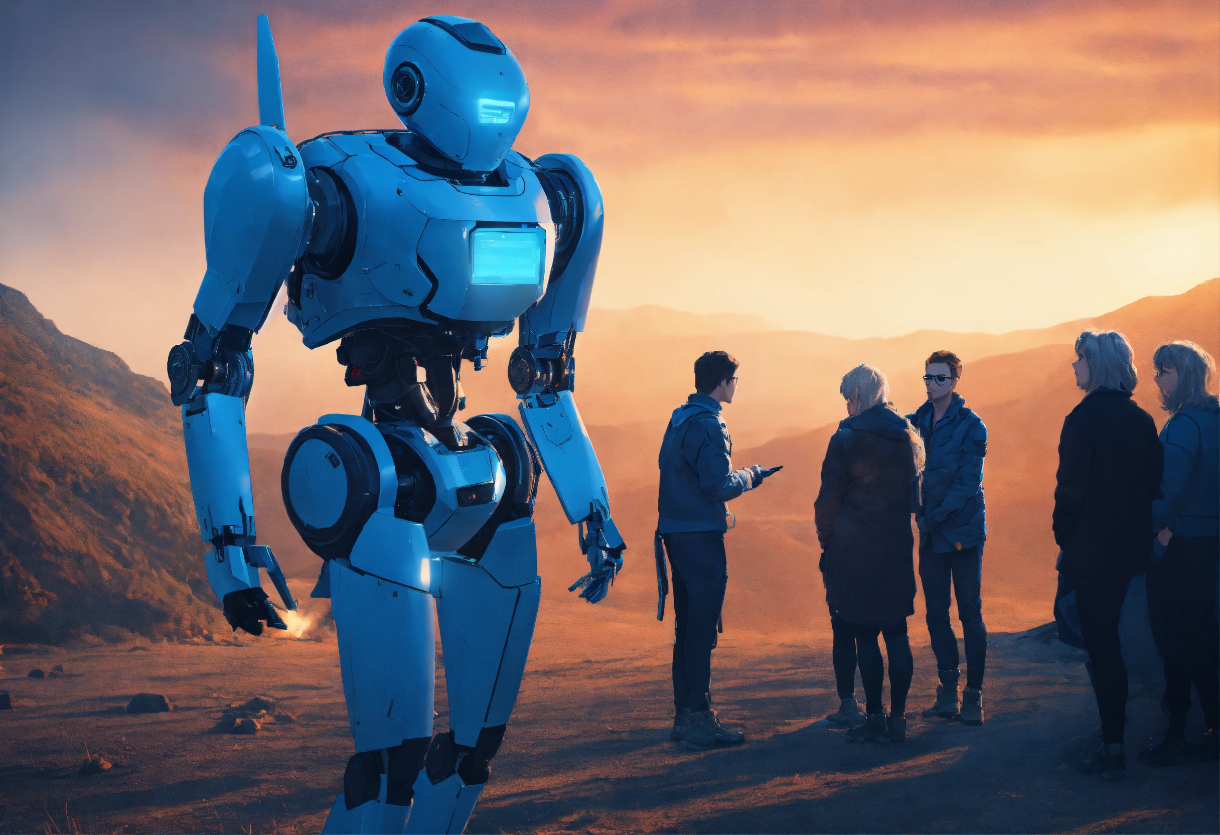 Lexica - Humanoid bot helping a group of people through the salers ...