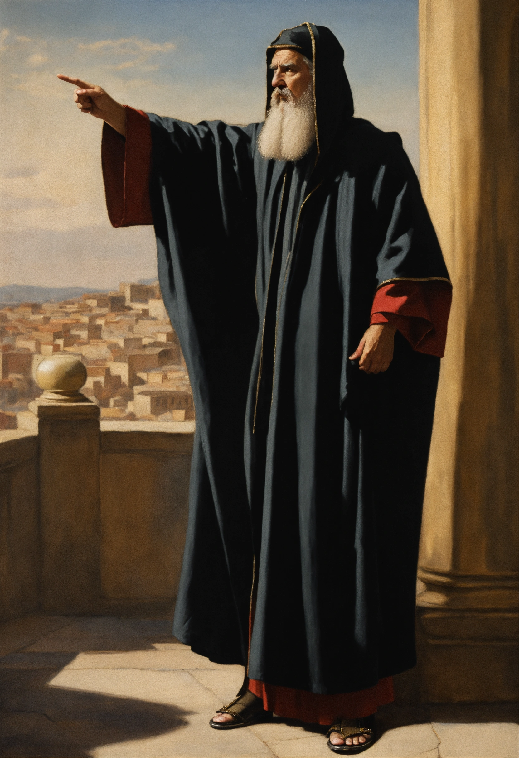 Lexica - Pharisee on black biblical robes, priest, pointing his finger ...