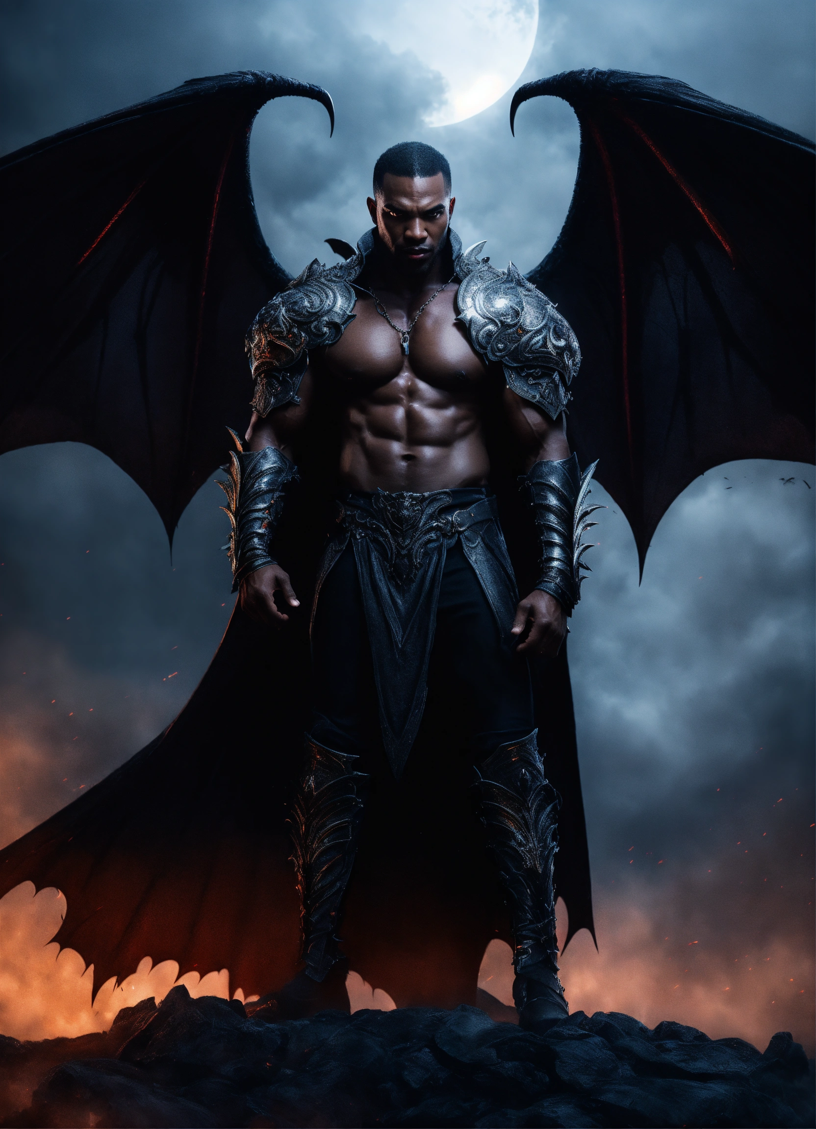 Lexica - Full body strong muscular evil black male vampire king ...