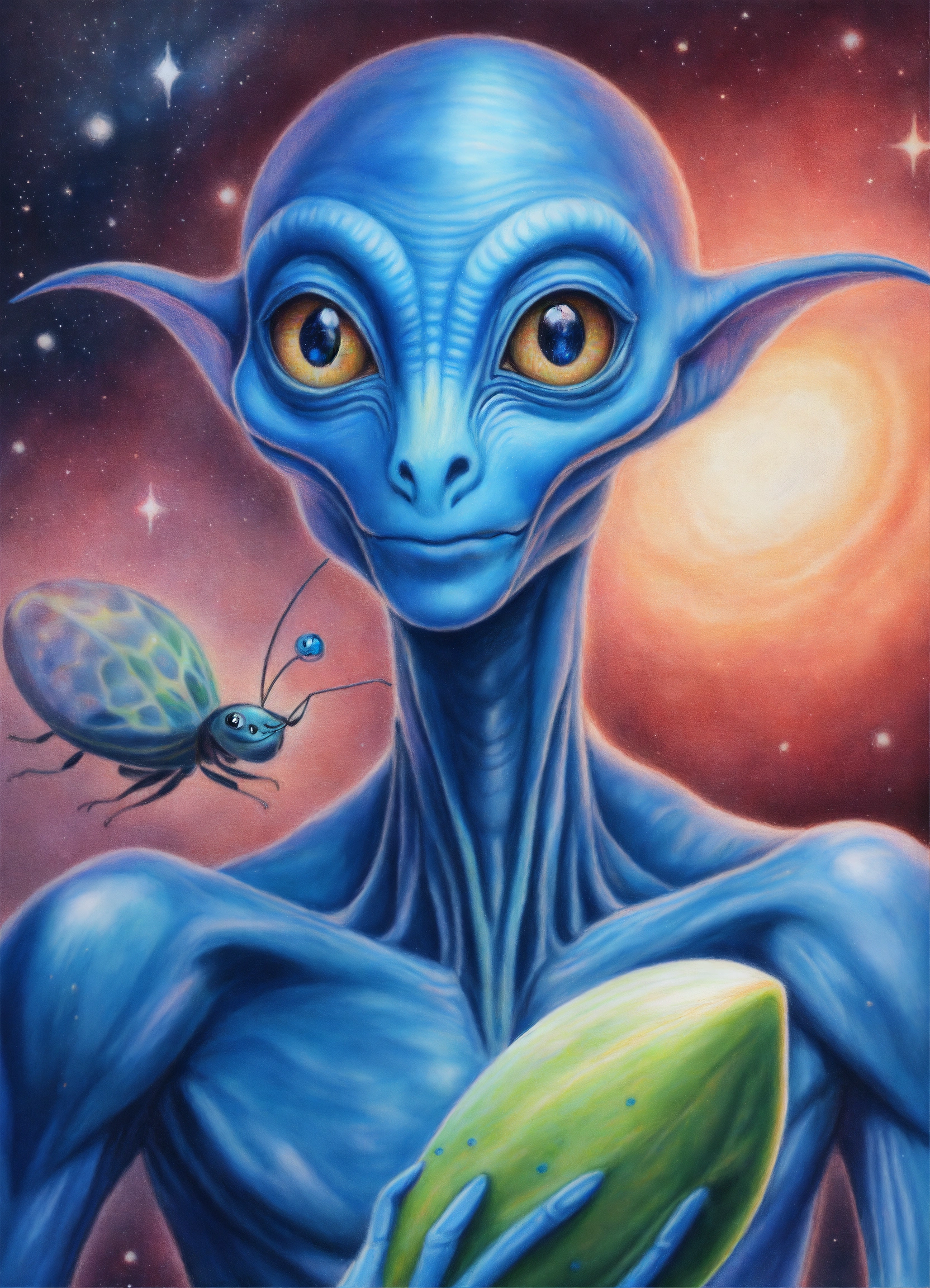 Lexica - Realistic colored pencil drawing of a friendly, loving, very ...