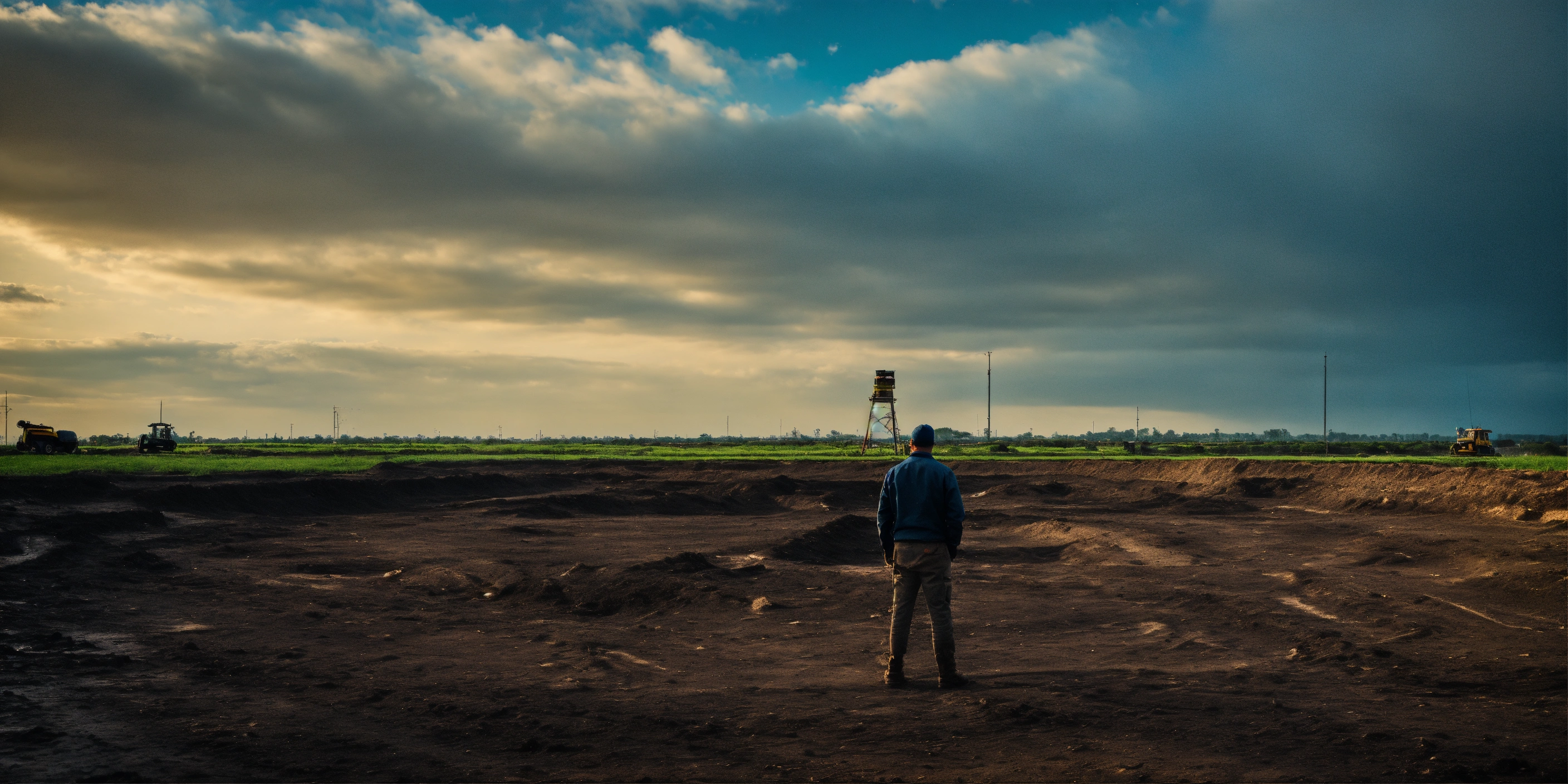 Lexica - A man standing in the centre of an unused area, all the land ...