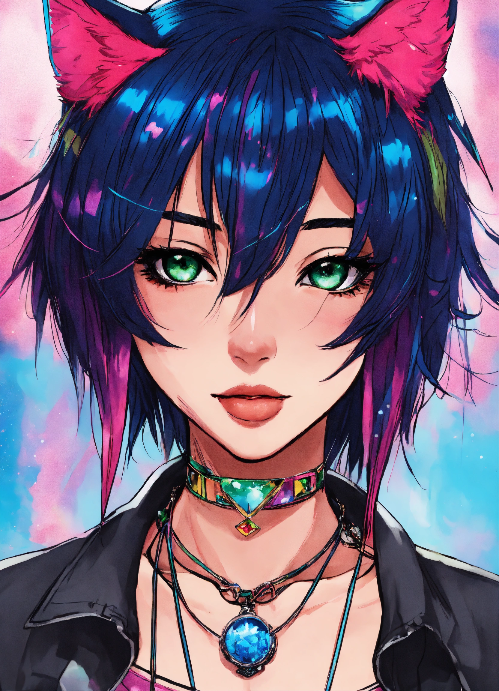 Lexica - A transgender woman with emo cut black hair, streak in front ...