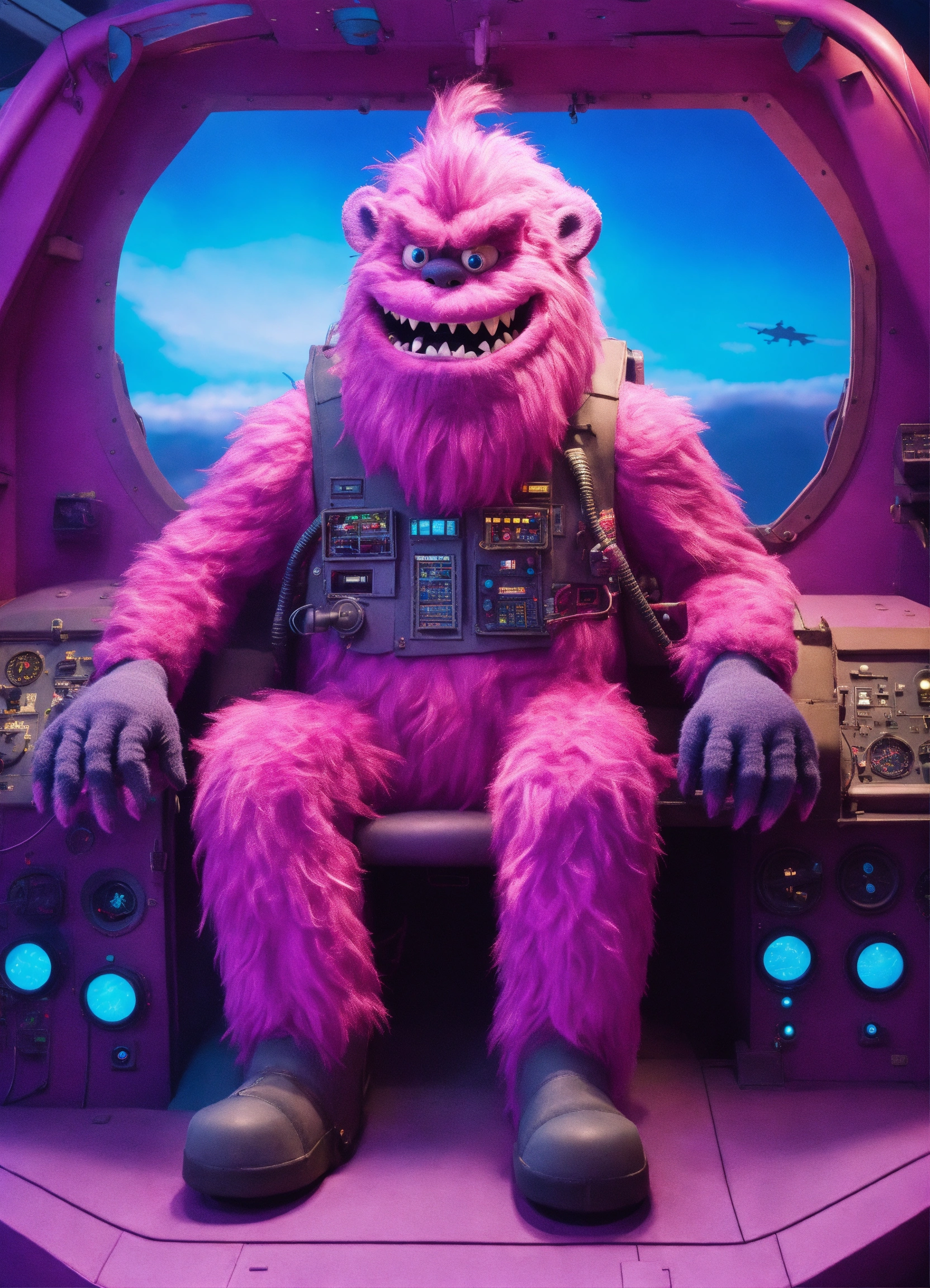 Lexica - Oversized huge 1000 lb pink and purple hairy grimace faced ...