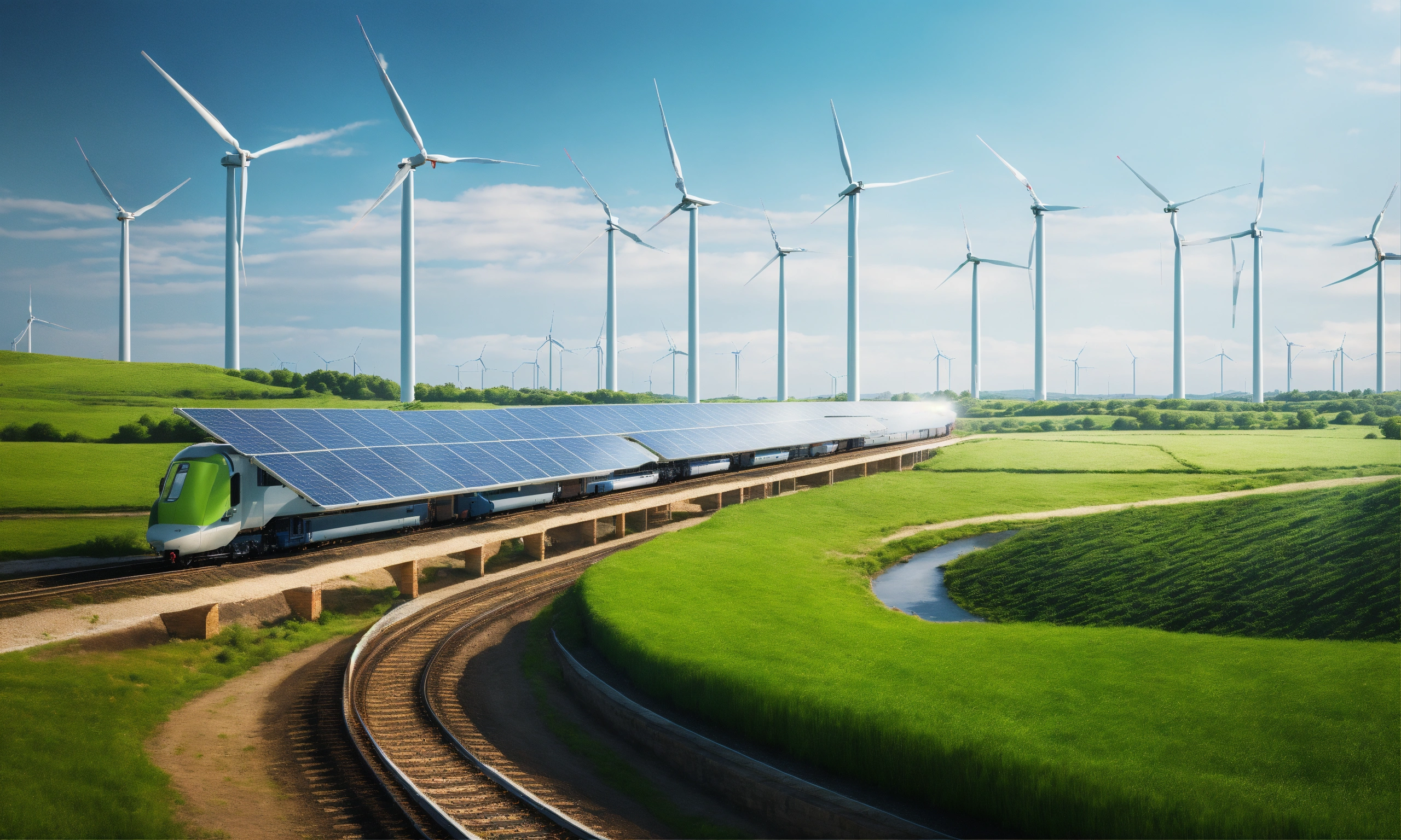 Lexica - Landscape with green landscape, blue sky, some wind turbine ...