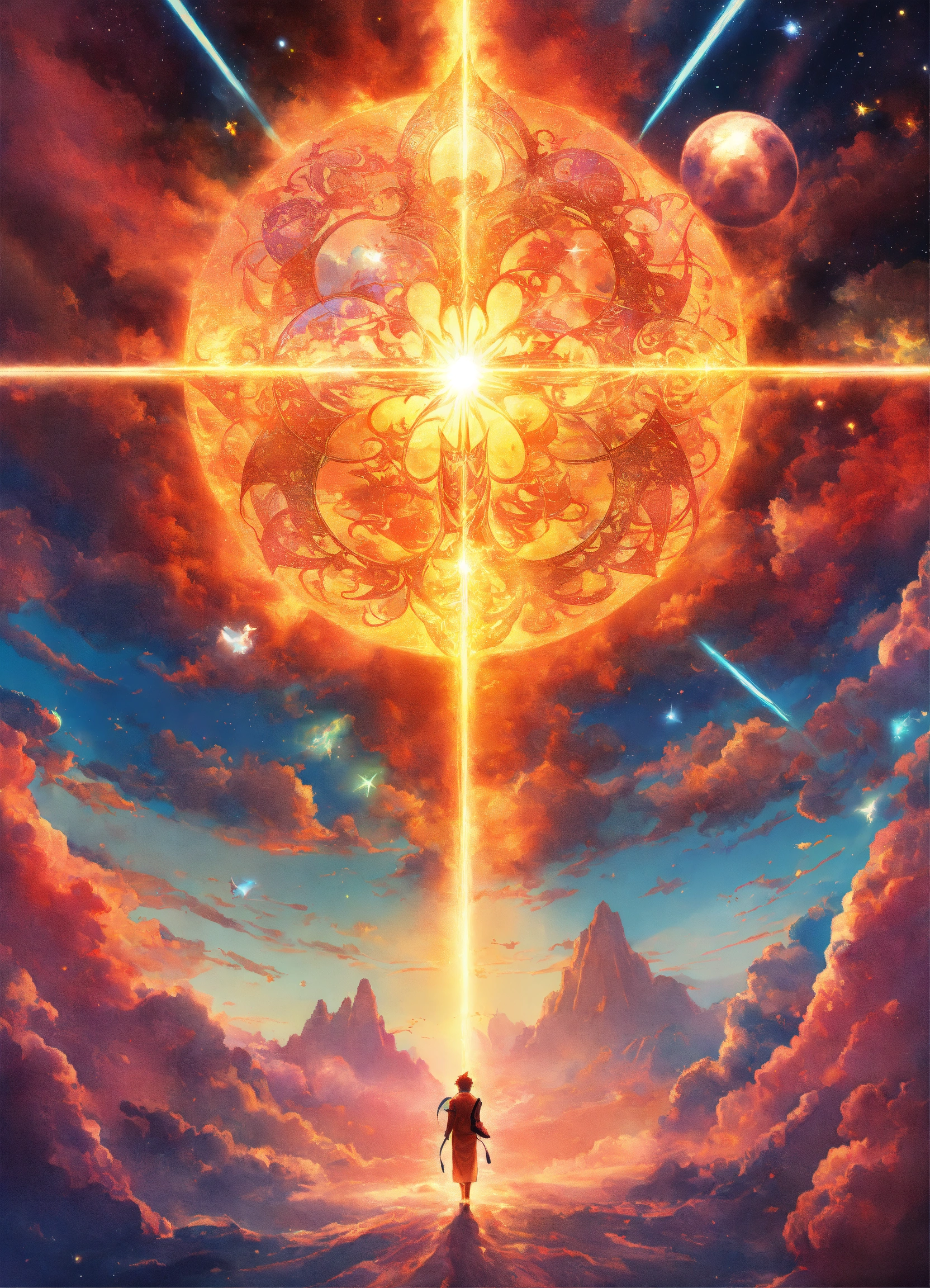Lexica - A group of celestial beings merging, a ray from the heart ...