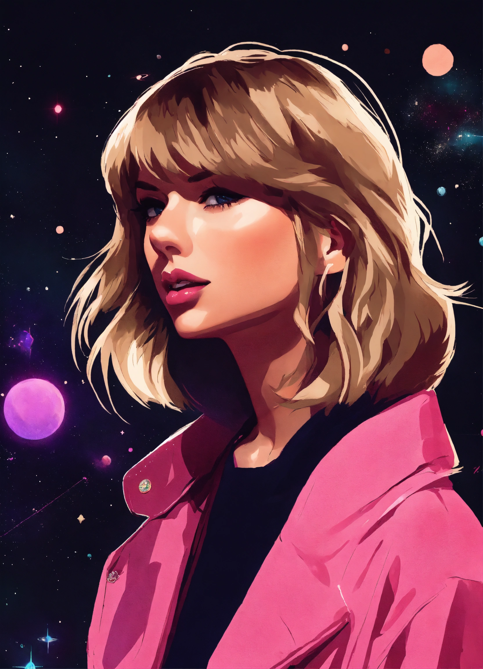 Lexica - Taylor Swift, illustration, 2d, deep space dark black and pink ...