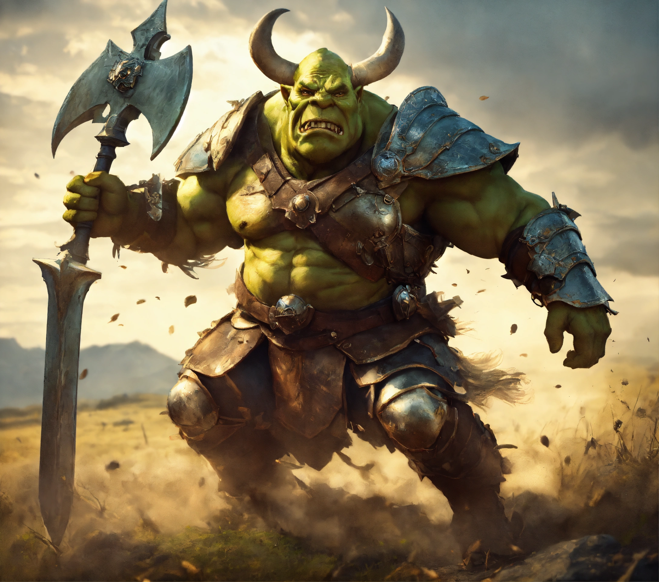 Lexica - Ogre with armor made in bones, charging in the battlefield ...