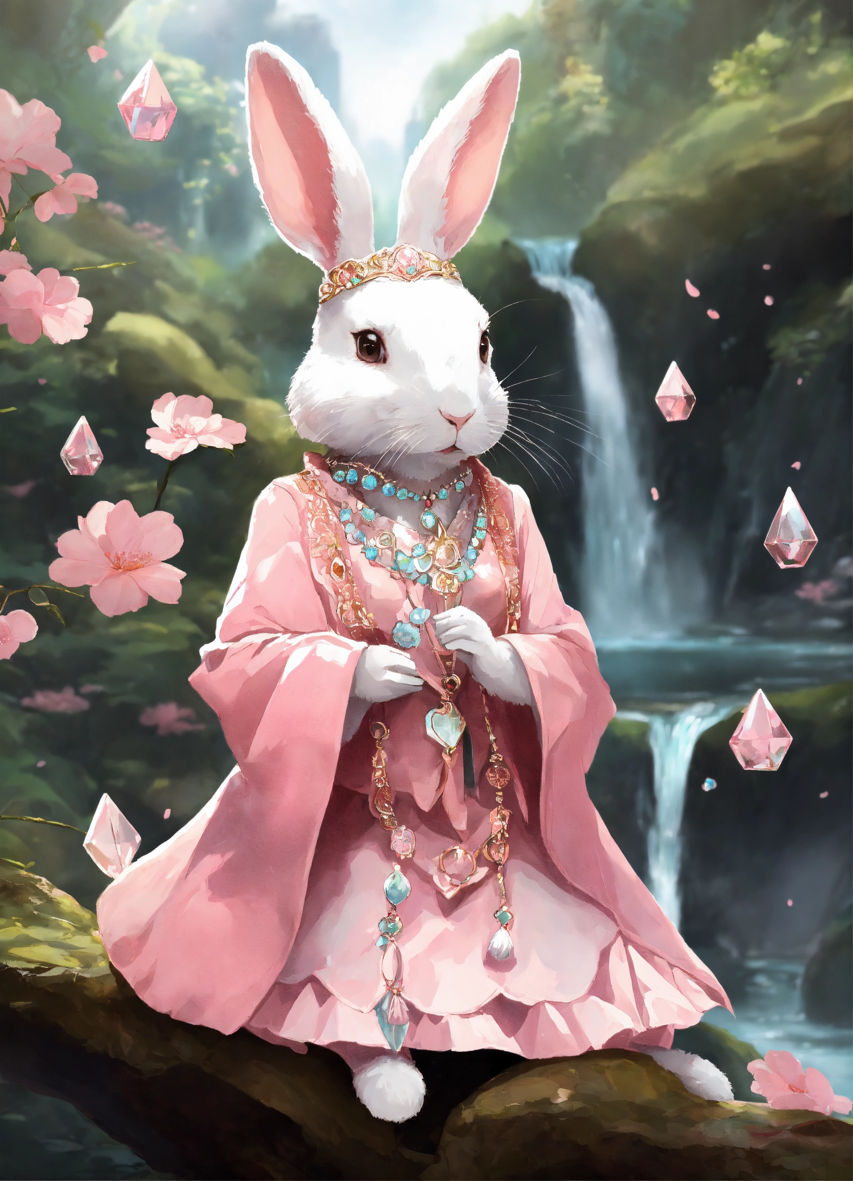 Lexica - Adorable pastel pink rabbit dressed as a beautiful lady with ...