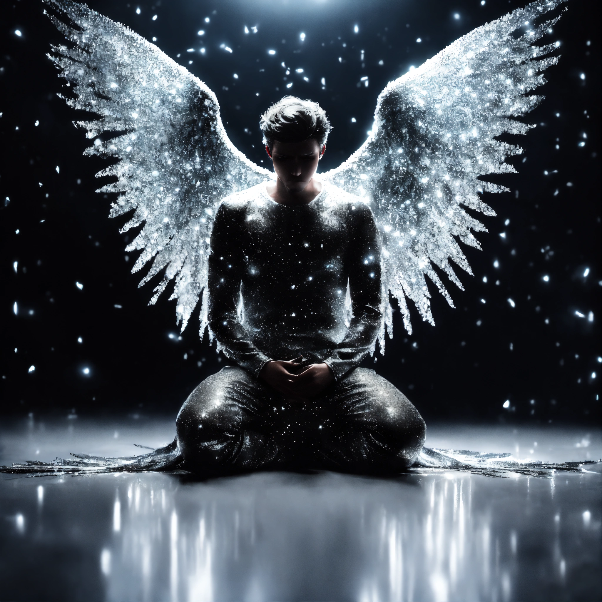 Lexica - Photoshoot of a ghost sad angel guy silhouette made of a ...