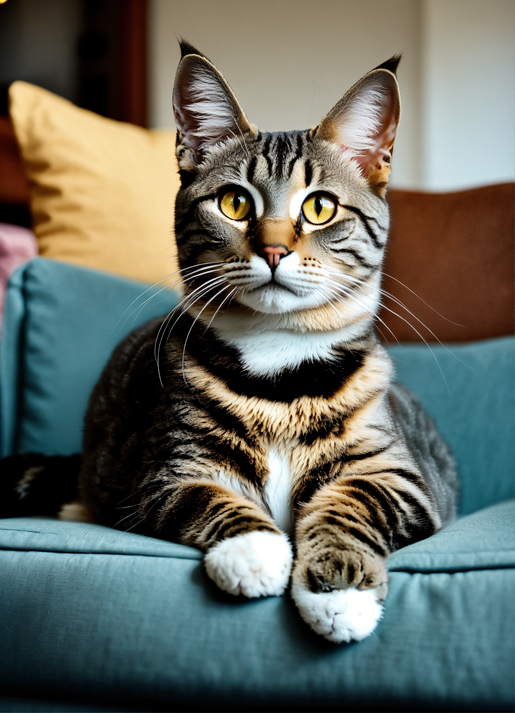 Lexica - A gray tabby cat on the sofa, brown eyes, inspired by Disney ...