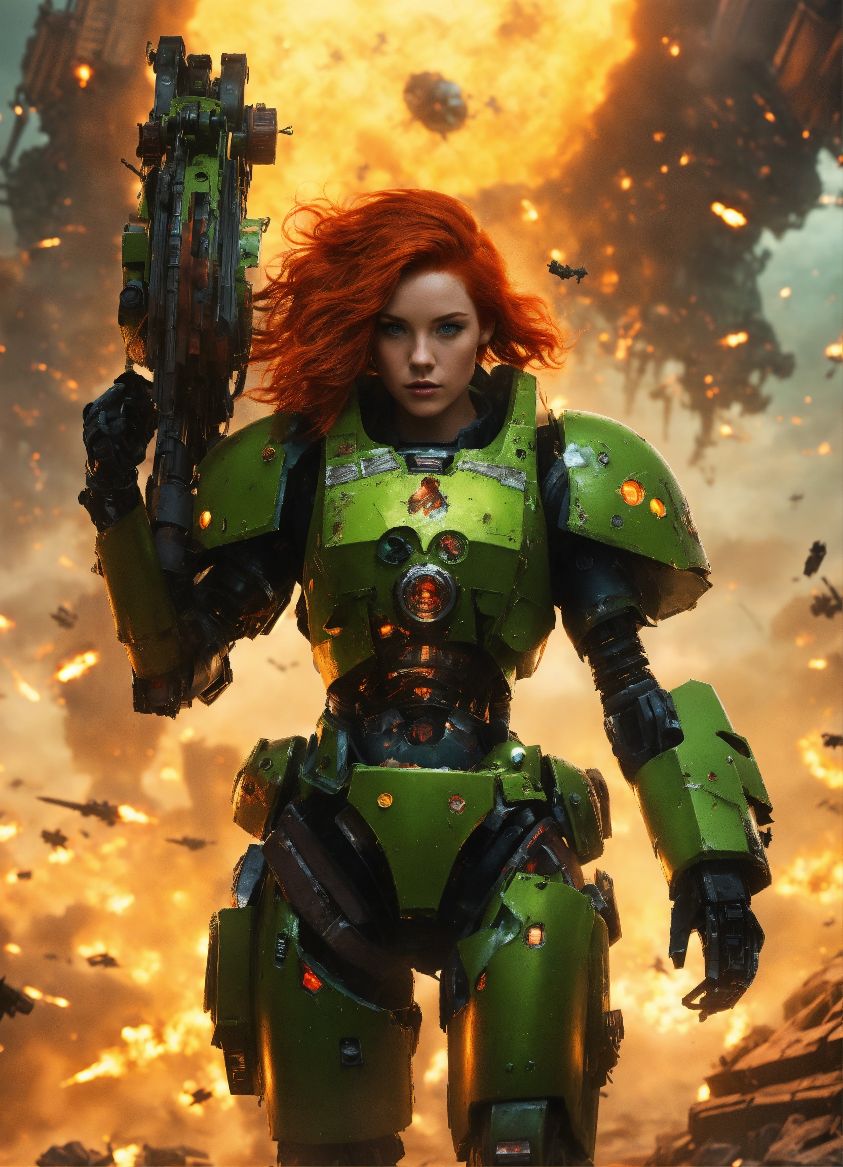 Lexica - Full body shot of woman with red hair and green eyes in full ...