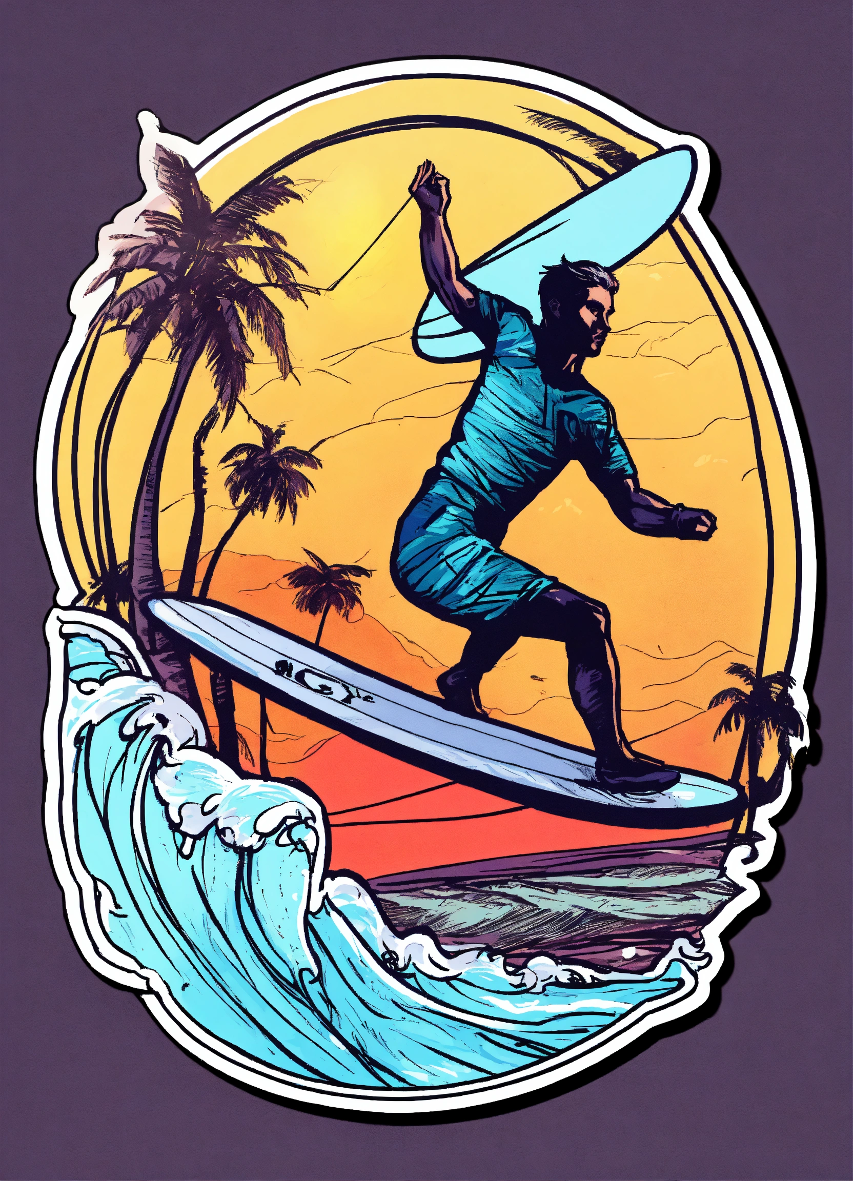 Lexica - A surfer on the surfboard, sticker, comic sketch look
