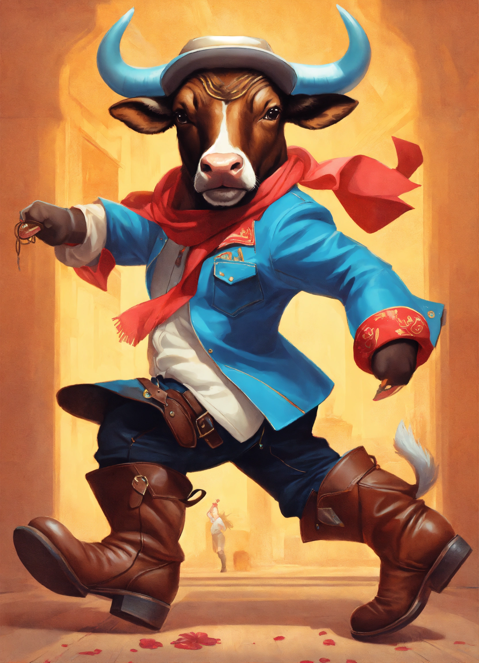 Lexica - Hip hop cute bull, wearing cowboy boots, arms raise, dancing ...