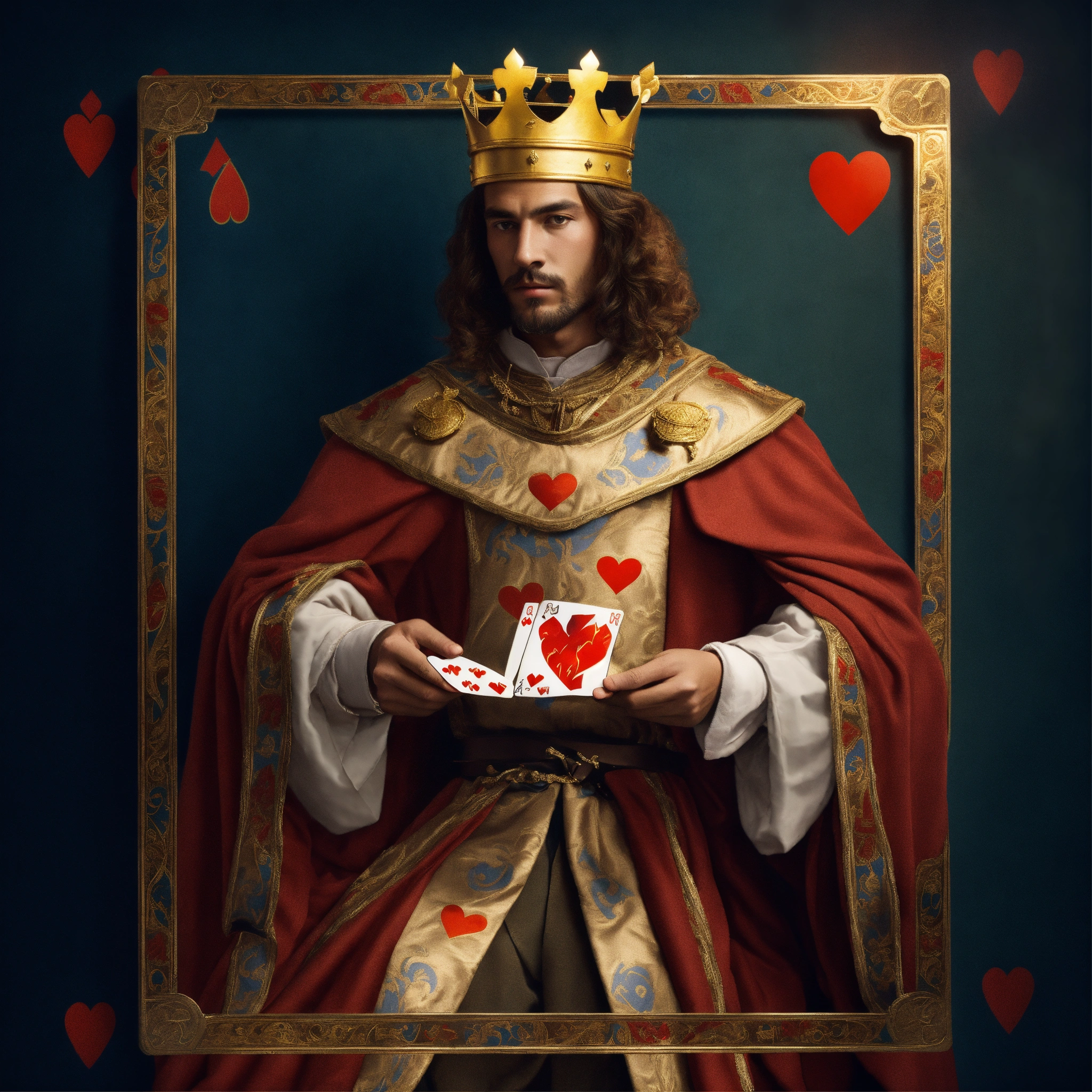 Lexica - Medieval fantasy king with a fancy robe holding a deck of ...