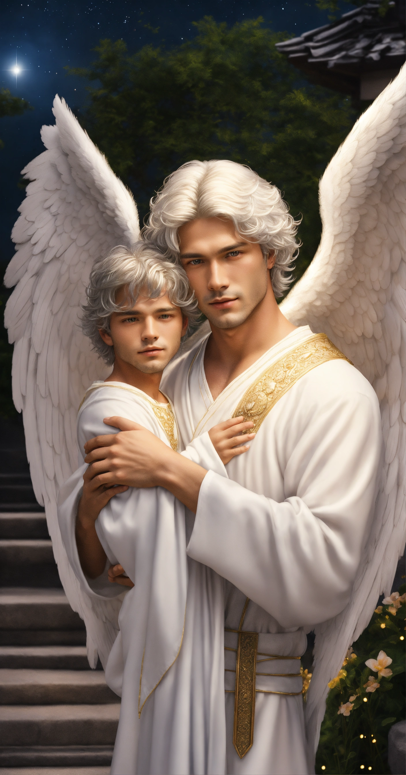 Lexica - 2 male guardian angels with detailed and luminous white angel ...