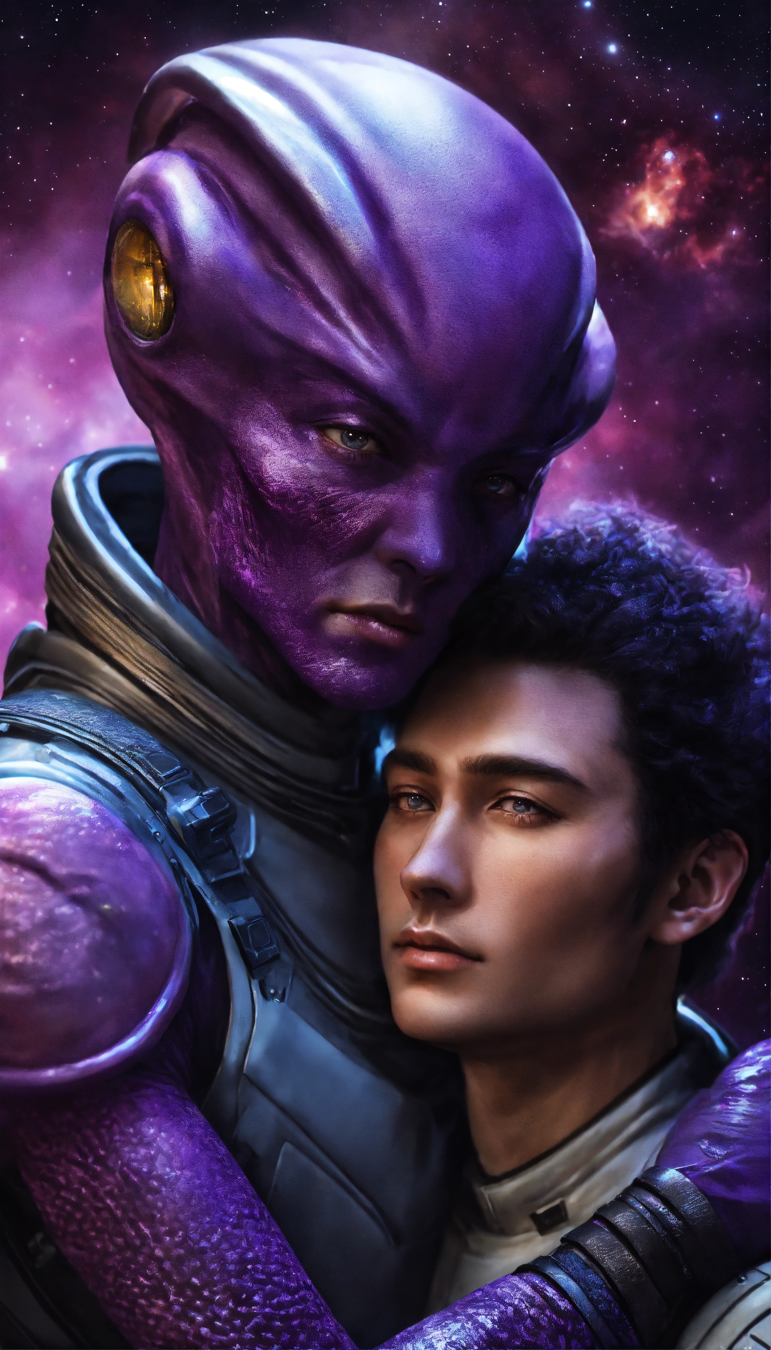 Lexica - Alien male with purple skin and a human male in a space ...