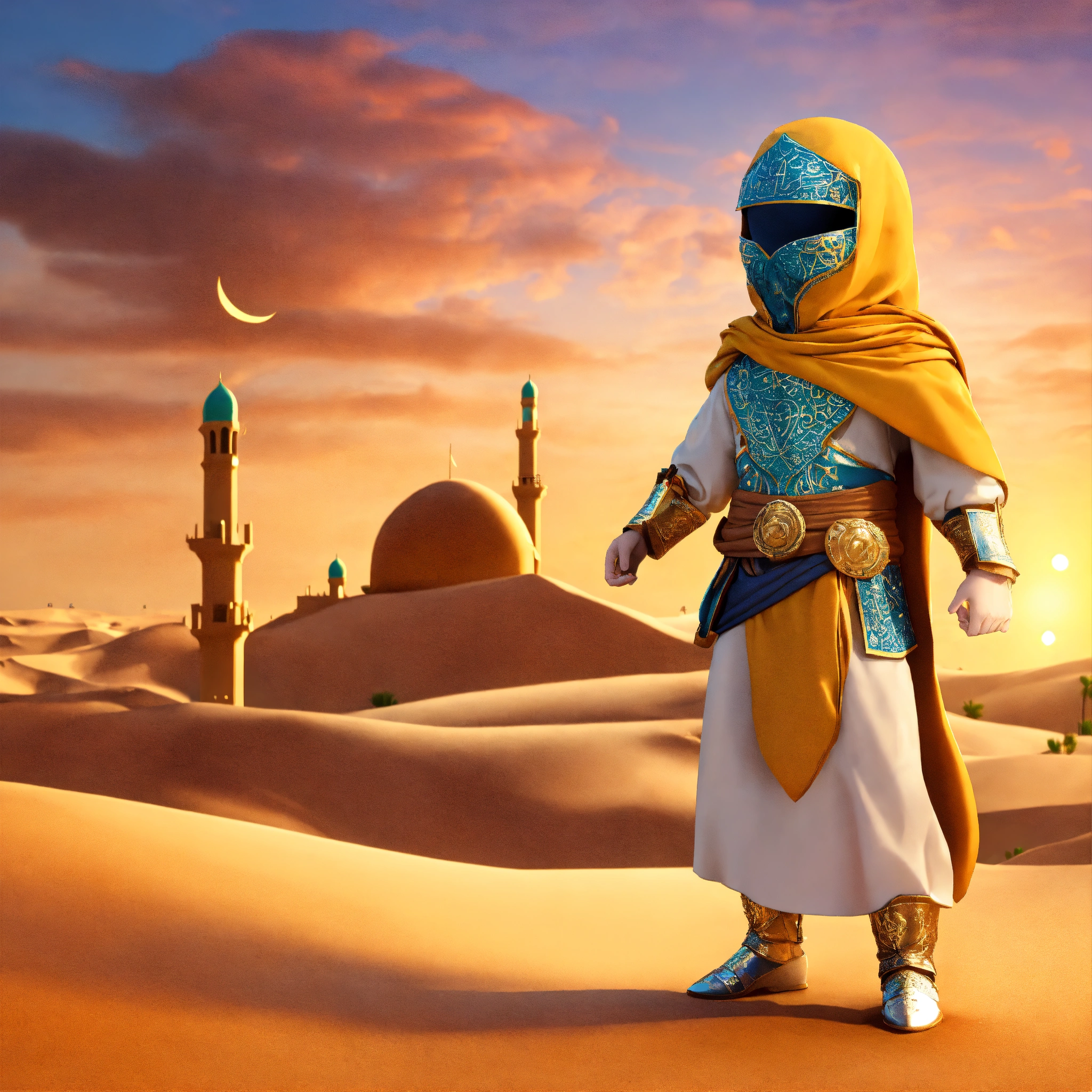 Lexica - Faceless 3d mascot of the Islamic hero as a child, Abdullah ...