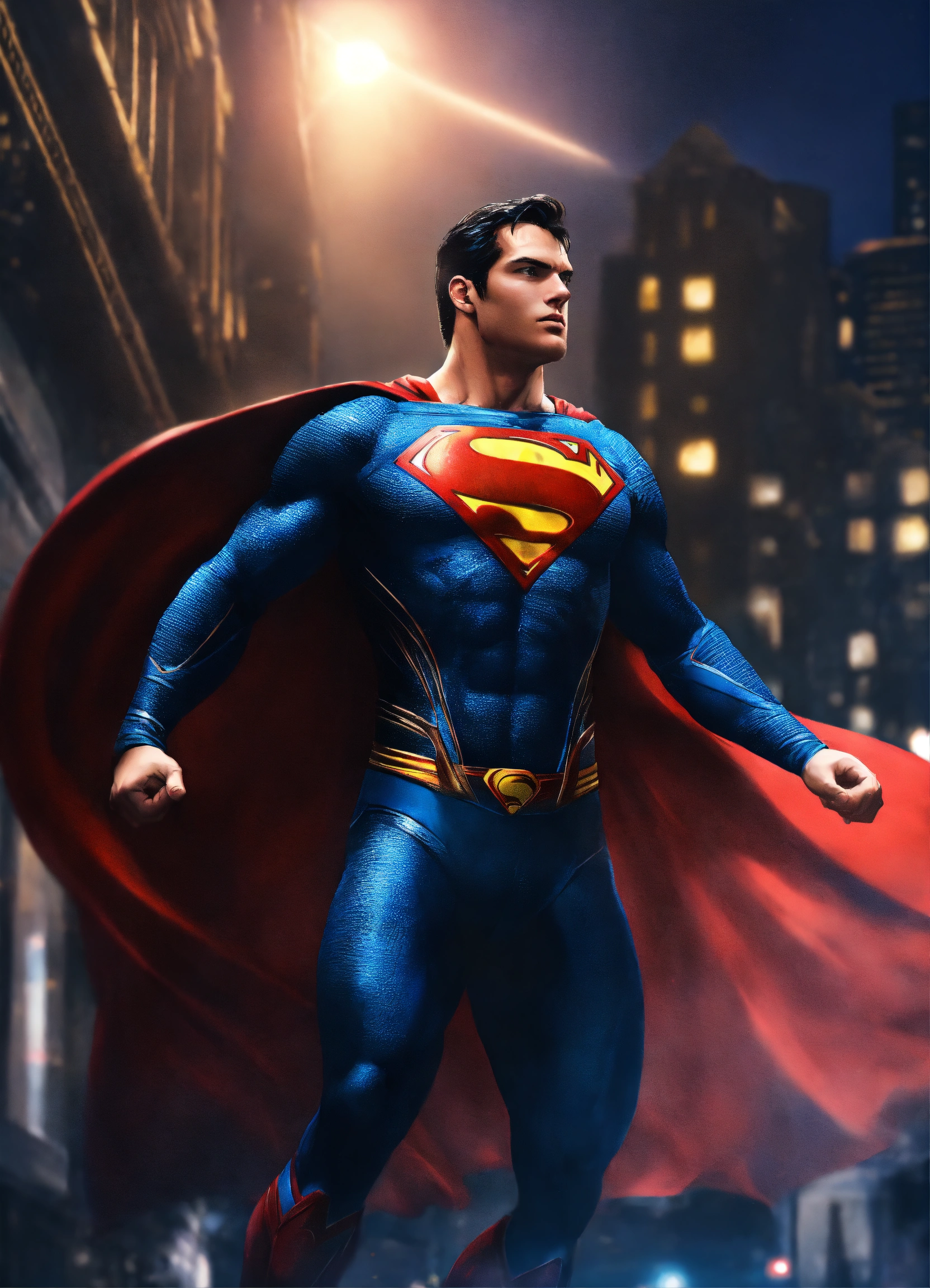 Lexica - A realistic Superman with the ability to fly, against a night ...
