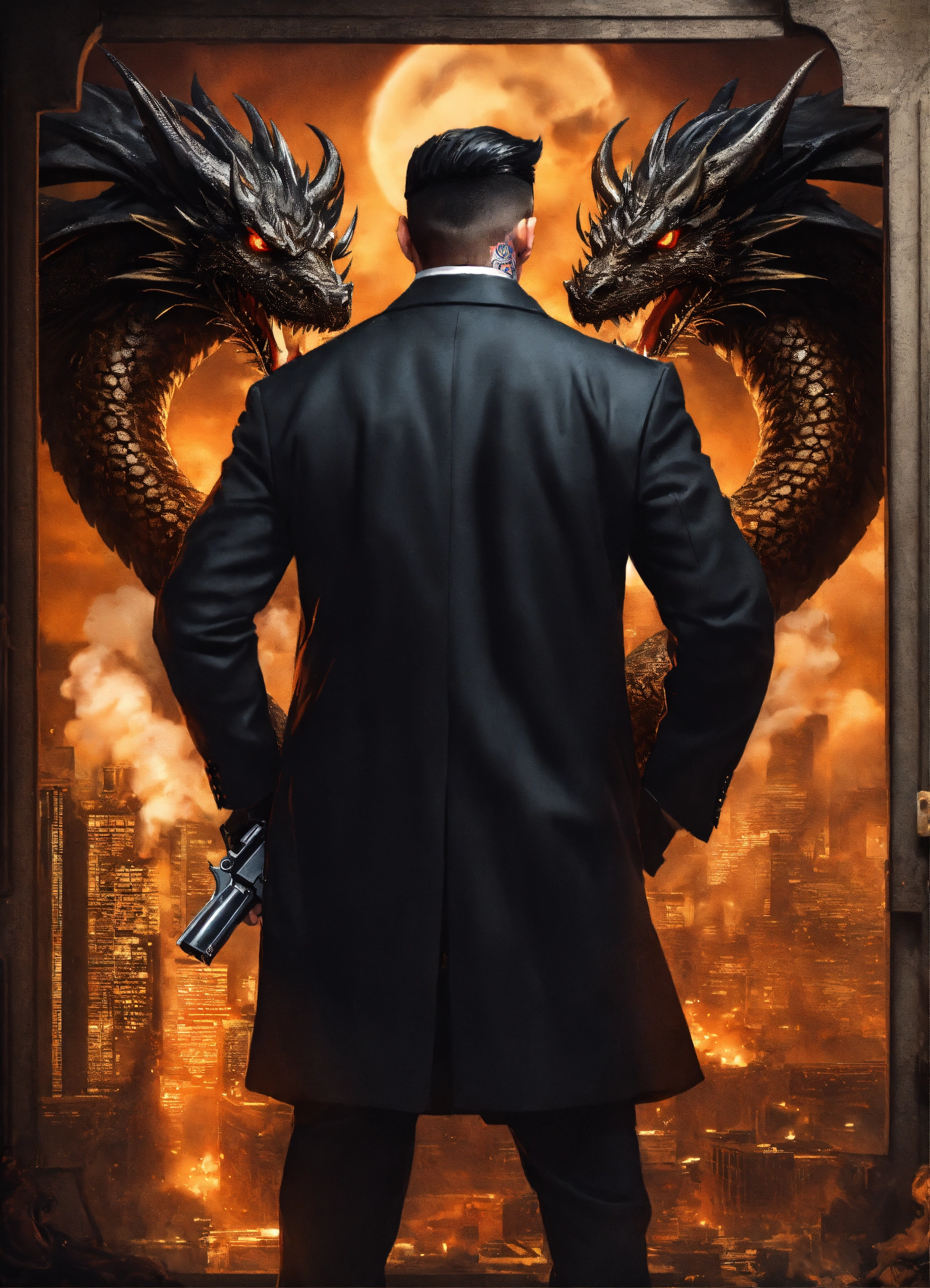 Lexica - Industrial style, mafia background, the back of a black hair ...