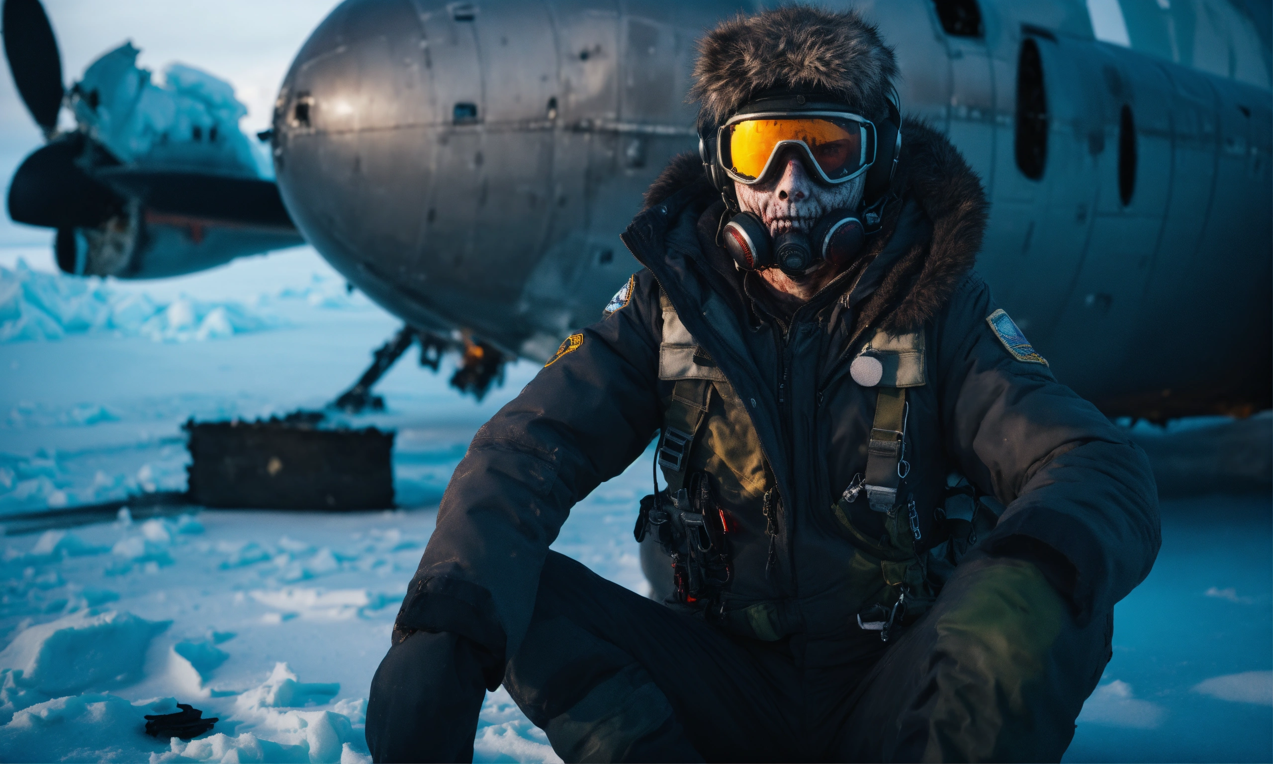 Lexica - Scary zombie-pilot sitting near crashed plane in Antarctica ...