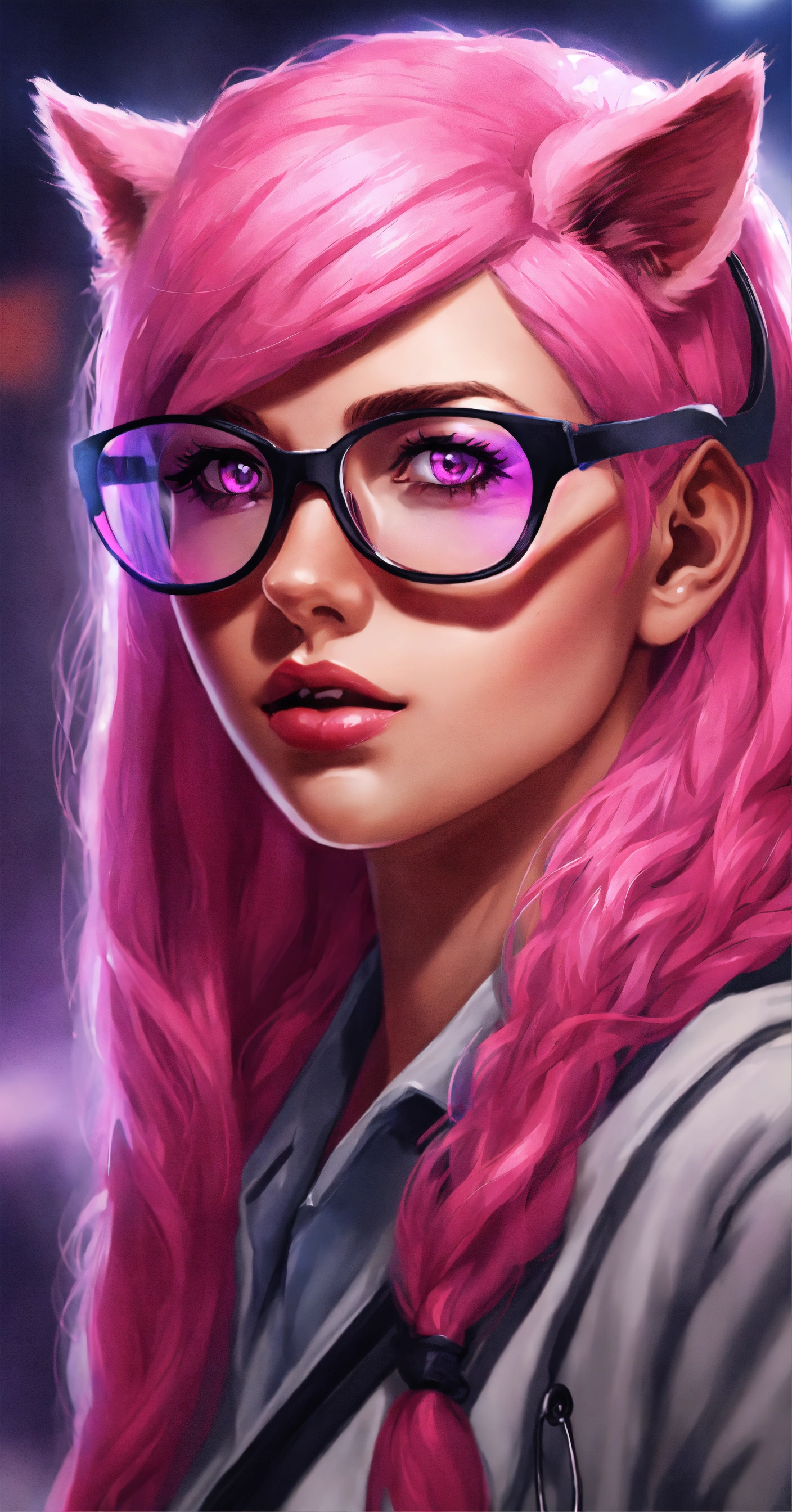 Lexica - Female doctor, with long pink hair, with cat ears disguise ...