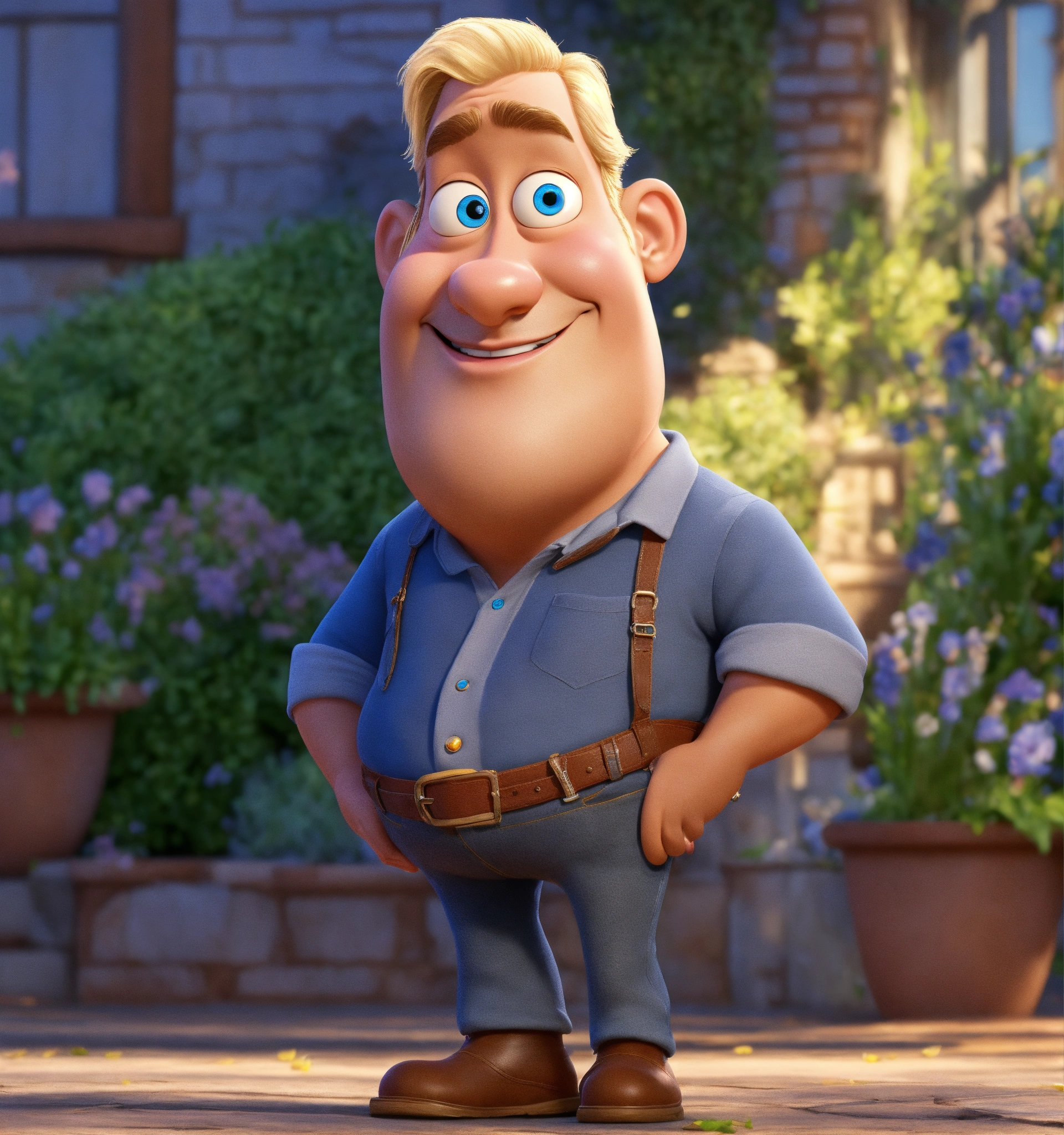Lexica - Pixar middle-aged man blonde full body blue eyes big nouse cartoon