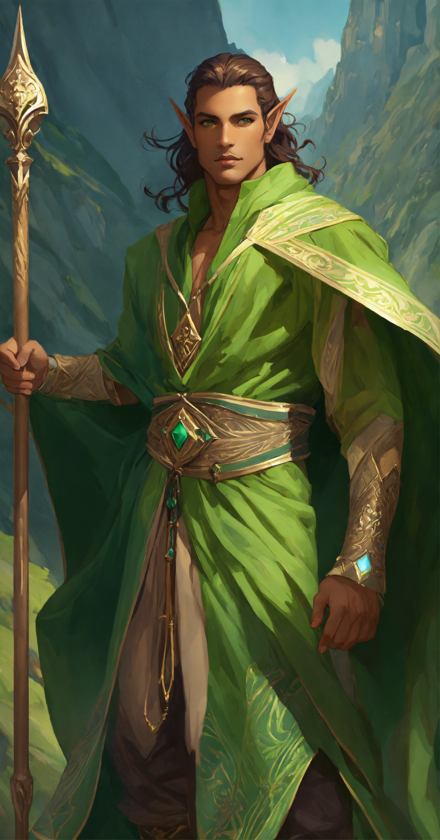 Lexica - Persian Male Elf Wizard with magical staff, high cheekbones ...