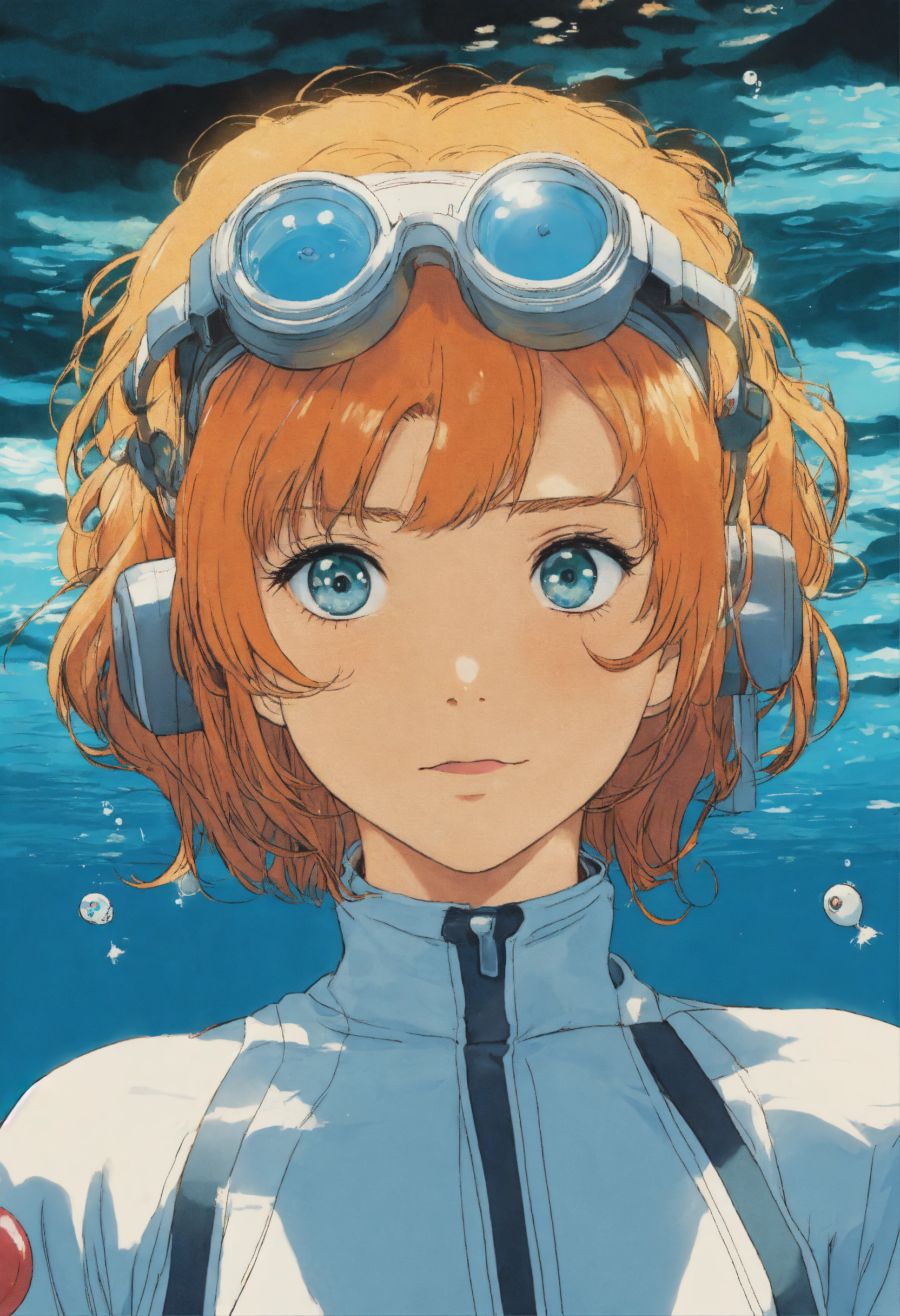 Lexica - 1990s anime sci-fi kooky female, full detailed eyes, swimming ...