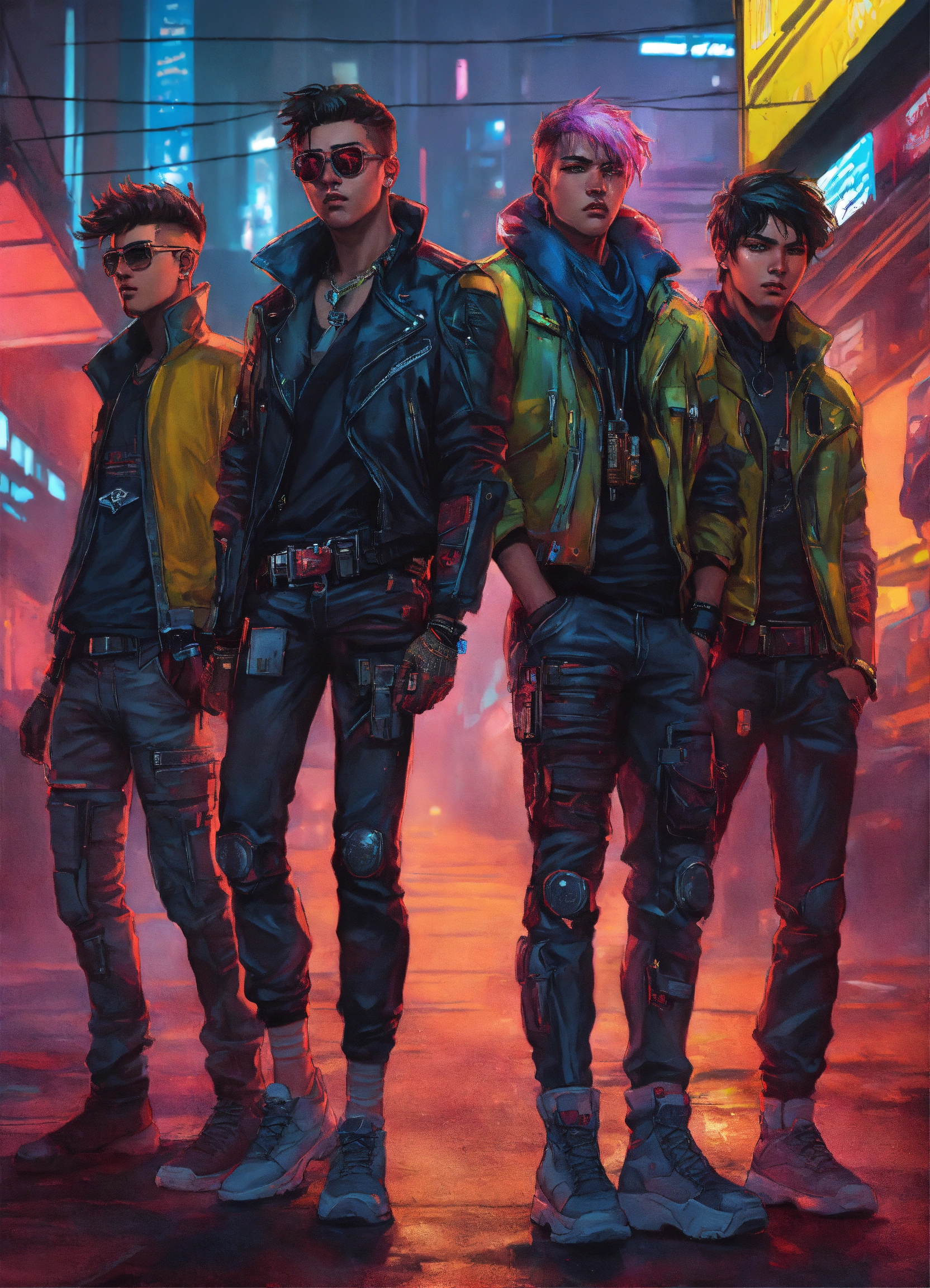 Lexica - Cyberpunk k-Pop band with 3 guys gritty hyper realistic comic ...