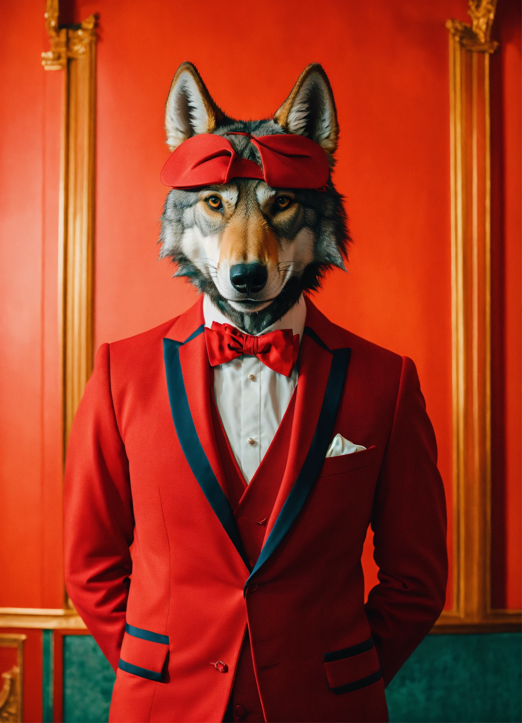 Lexica - Award - Winning Cinematic Still of wolf-Headed butler posing ...