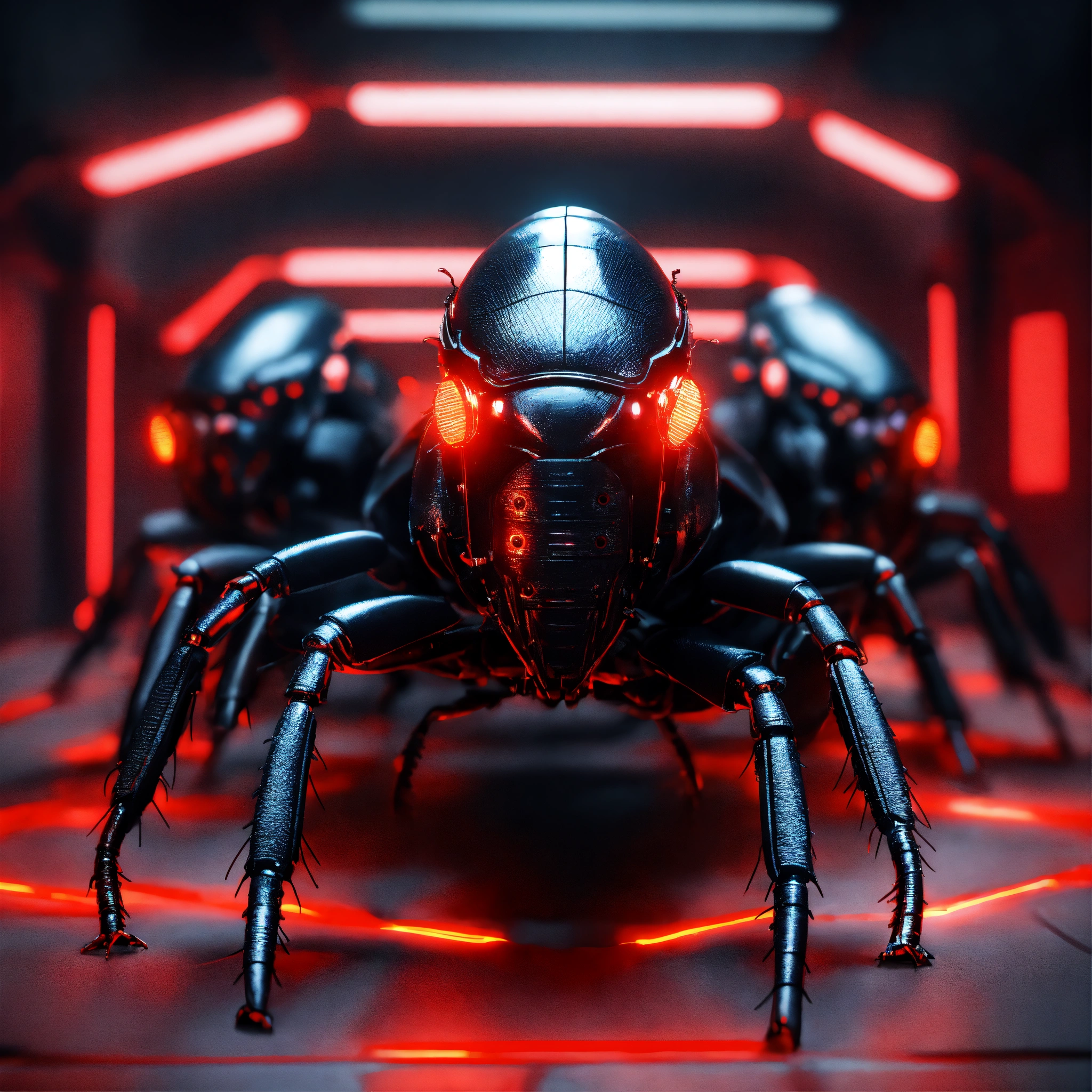 Lexica - 3 black cockroach faced humanoids with red glowing eyes and ...