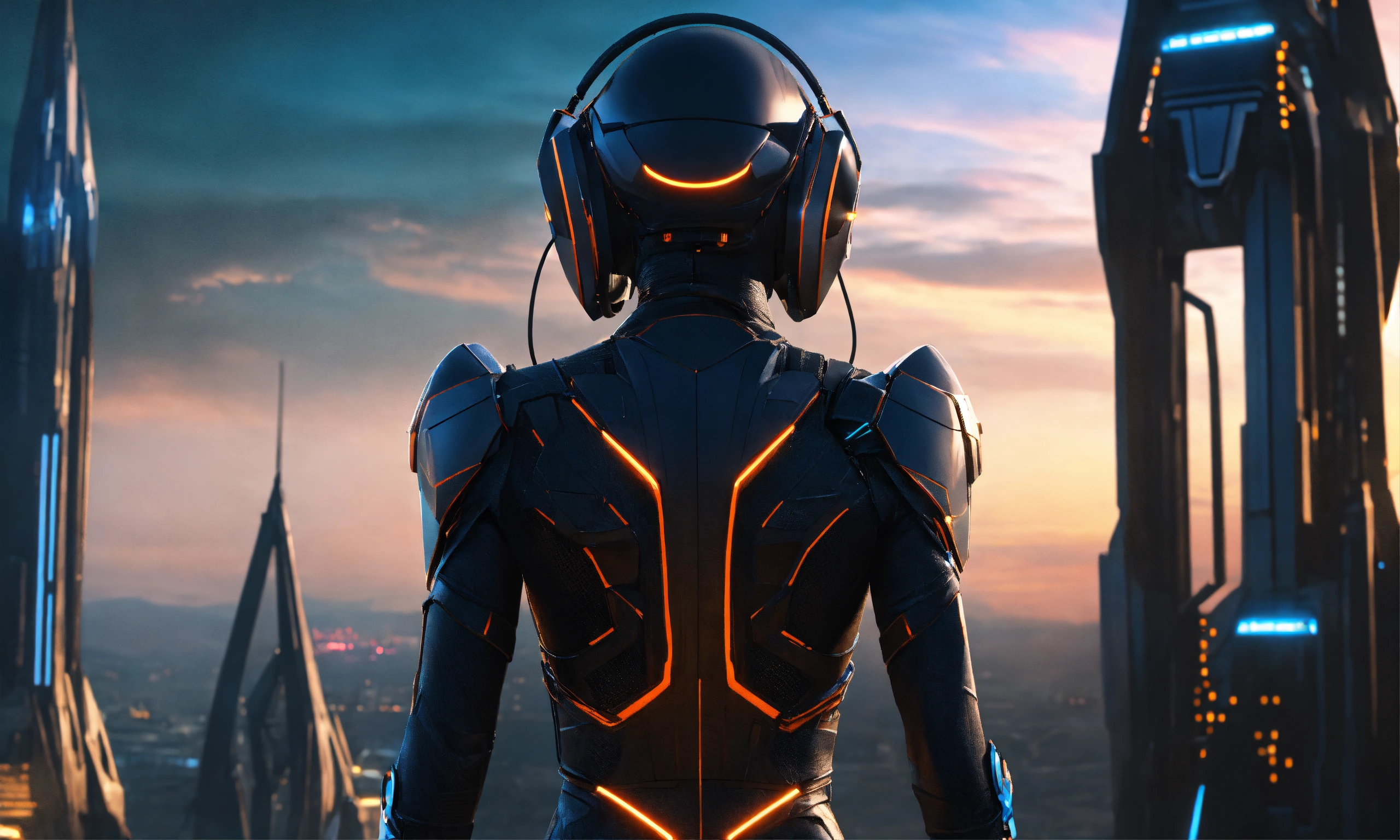 Lexica - Wide shot of the back of a female super spy wearing a tight ...