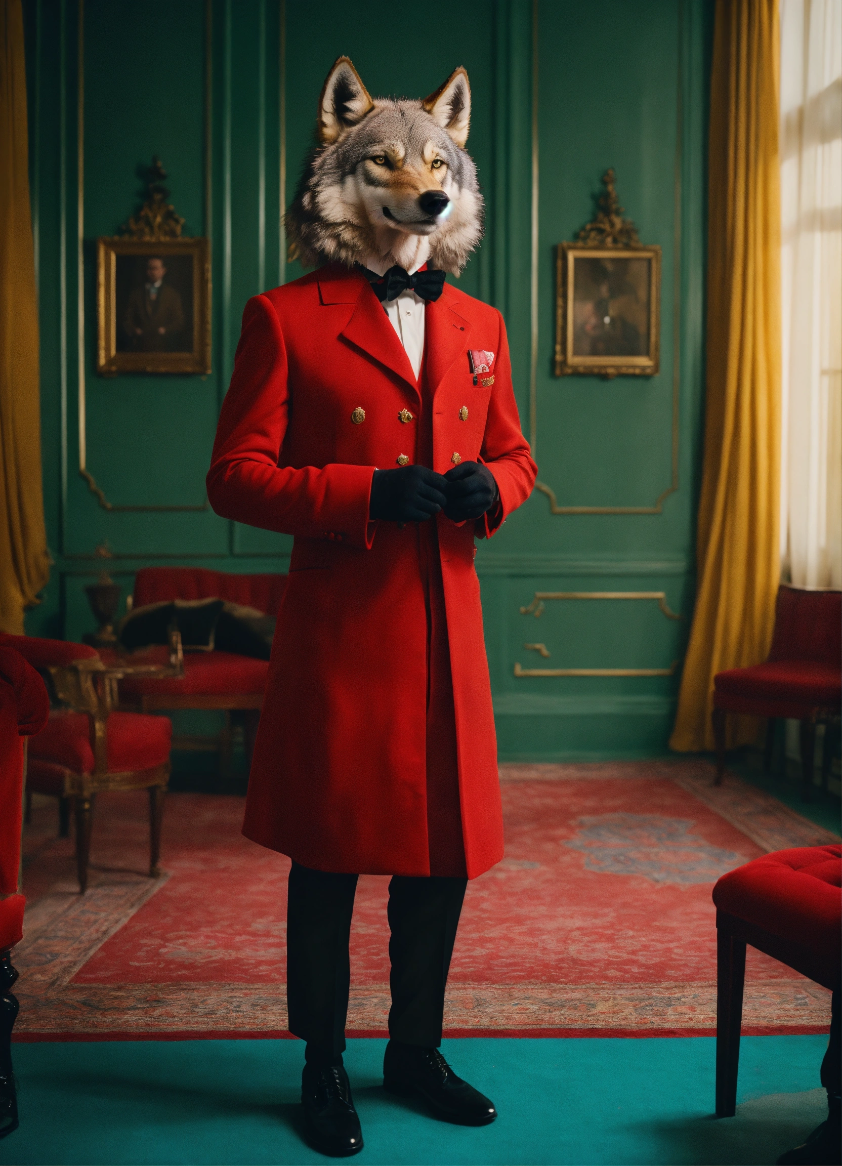 Lexica - Award - Winning Cinematic Still of wolf-Headed butler posing ...