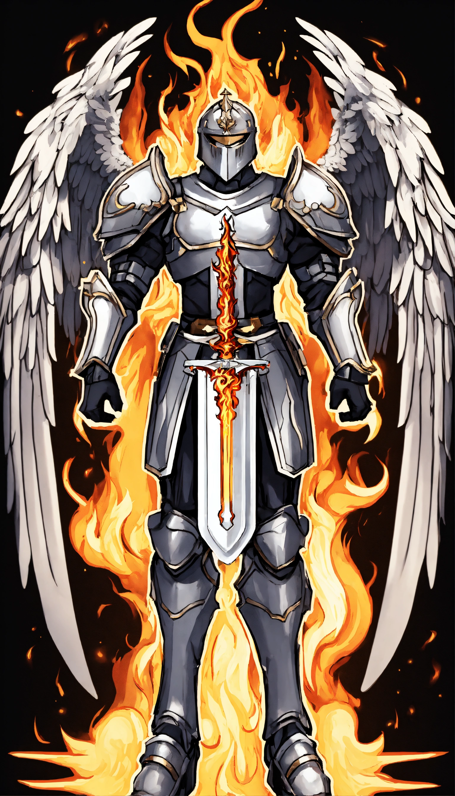 Lexica - Male Angel in body armor with flaming sword and white wings ...