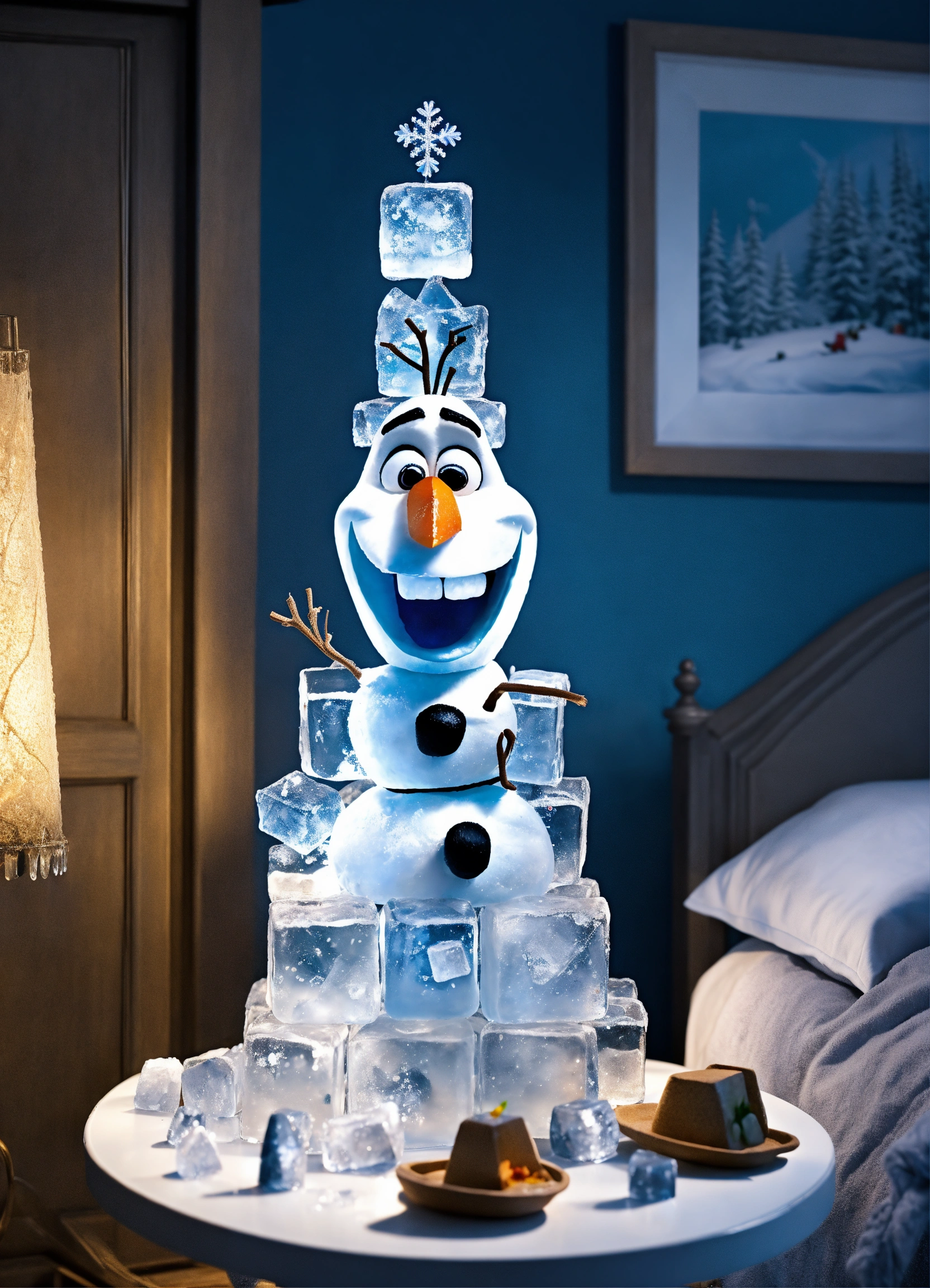 Lexica - Olaf from Frozen builds an ice cubes tower in his bedroom