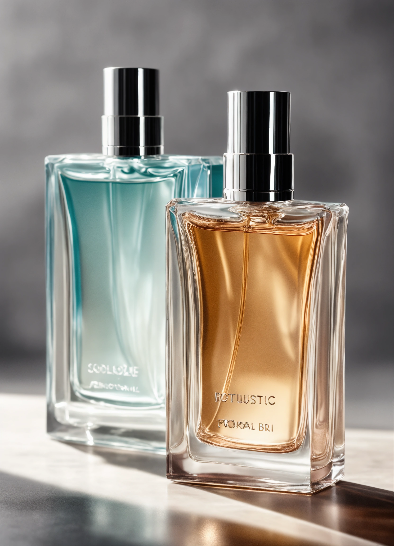 Lexica - FUTURISTIC two perfume bottles on white background cologne ...