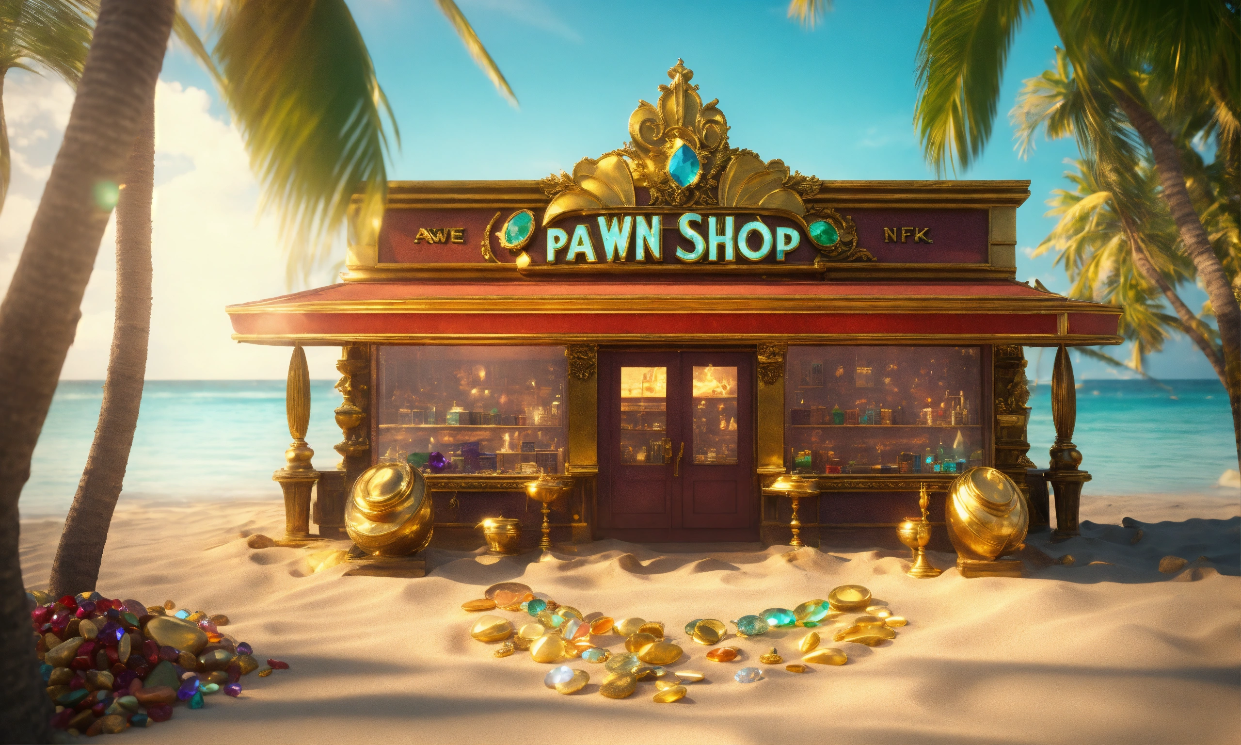Lexica - Pawn shop LOGO , NFT Store on the beach , gemstones and ...