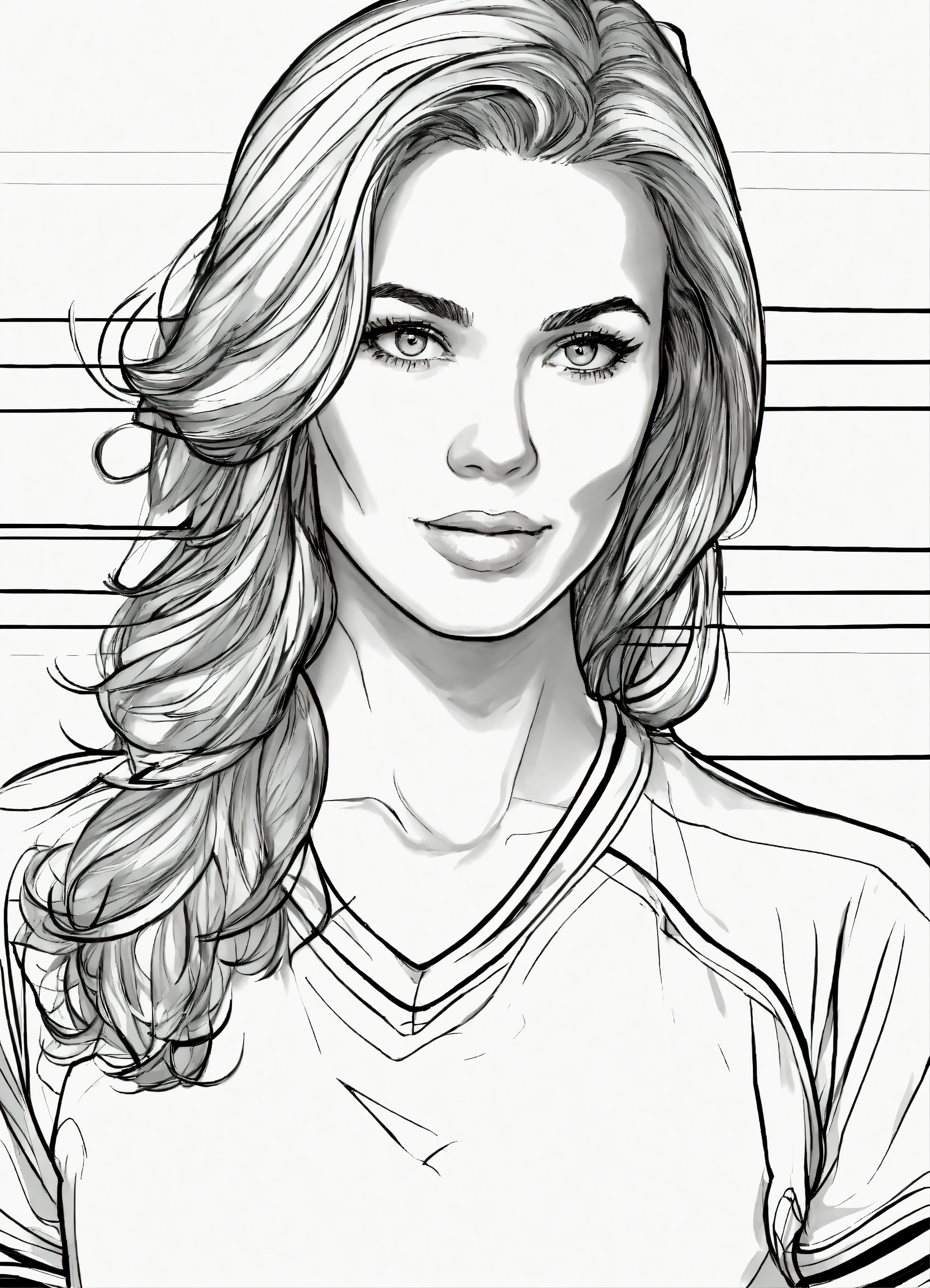 Lexica - Black and white line drawing, soccer mom, upper body, lines ...