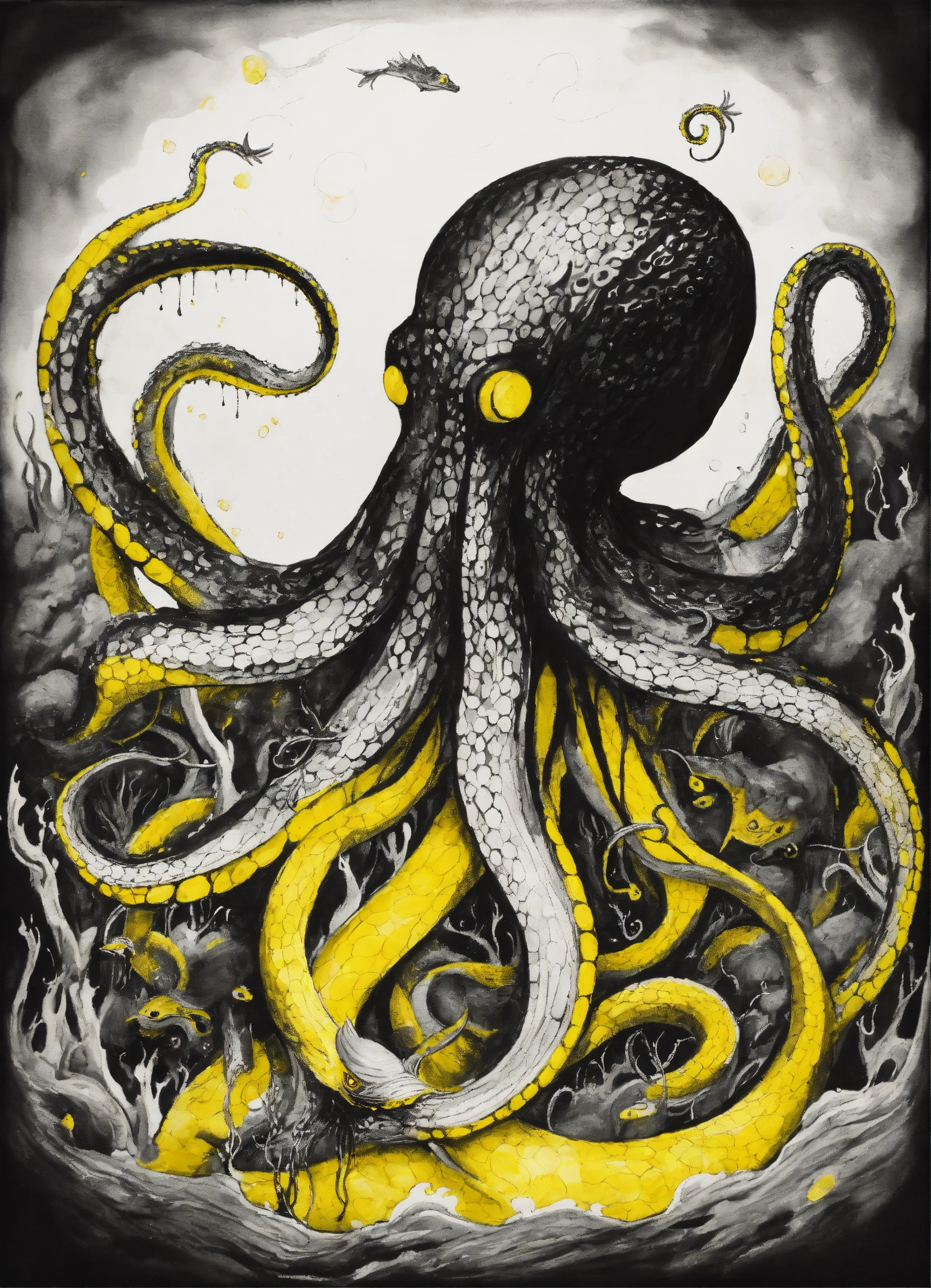Lexica - INK DRAWING MYSTICAL and magical Kraken in black and white ...